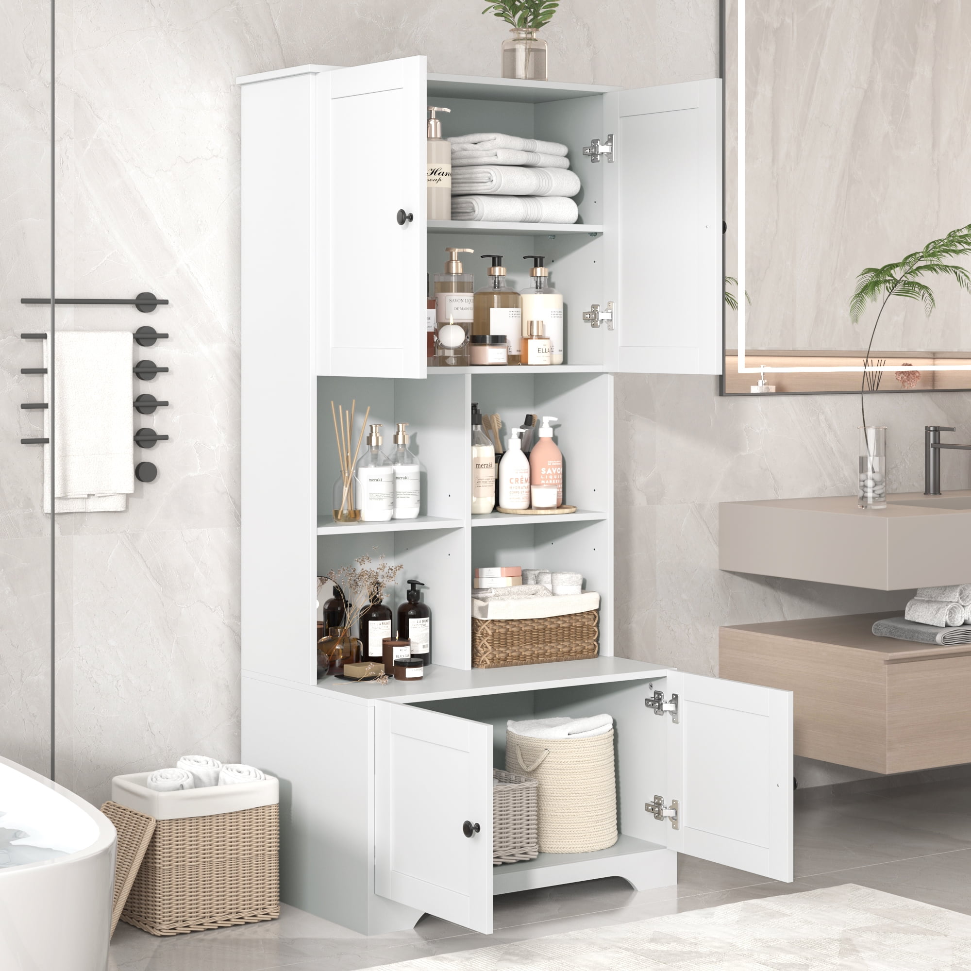 EUROCO Tall and Wide Bathroom Storage Cabinets,Modern Linen Storage ...