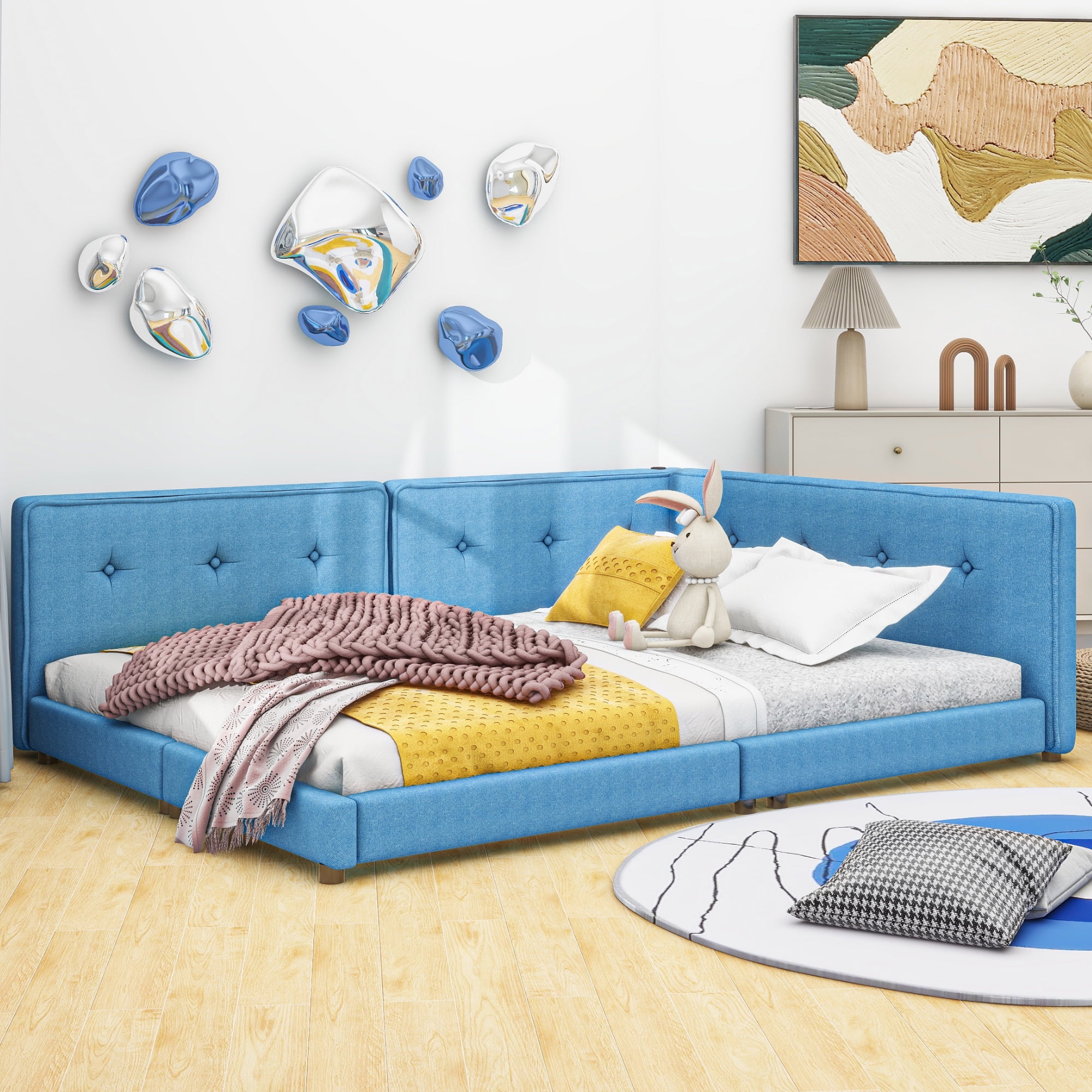 EUROCO Upholstered Full Size Bed Frame, Low Profile Platform Daybed ...