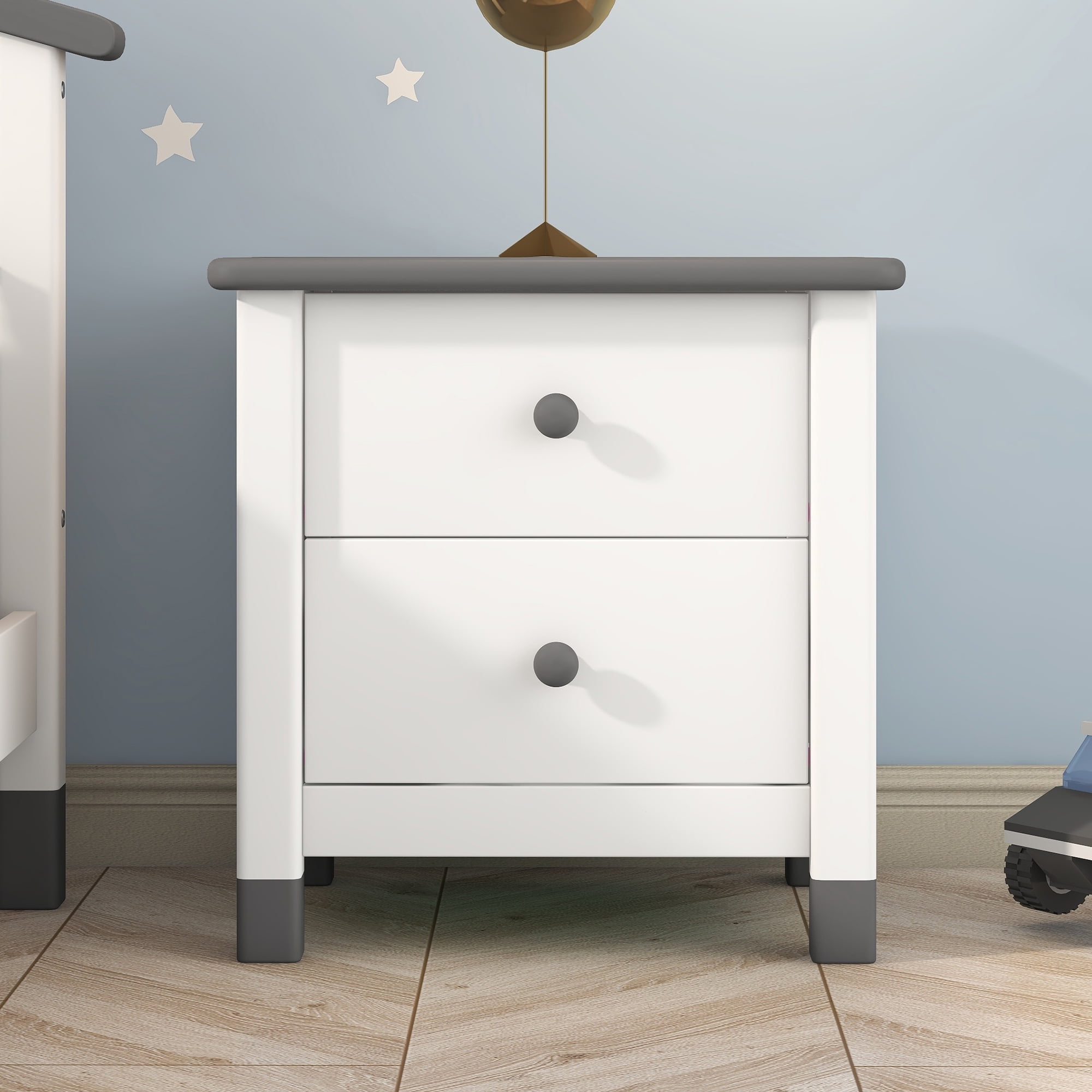 EUROCO Wooden Nightstand with Two Drawers for Kids, Pine Wood Bedside ...