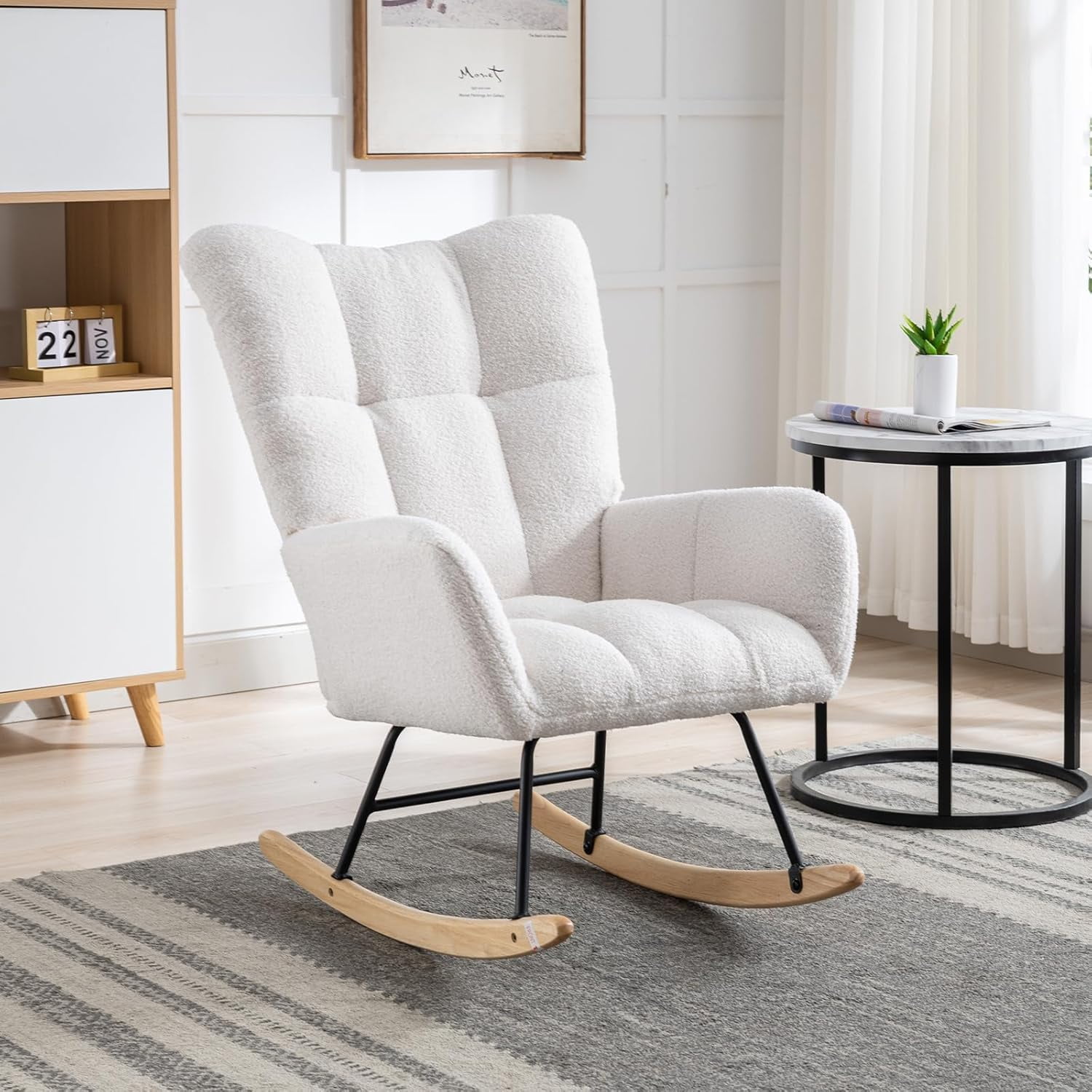 EUROSAKURA Nursery Rocking Chair,Modern Teddy Fabric Upholstered Glider ...