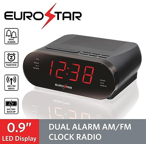 EUROSTAR CR909 Dual Alarm AM/FM Clock Radio, Black - Walmart.com
