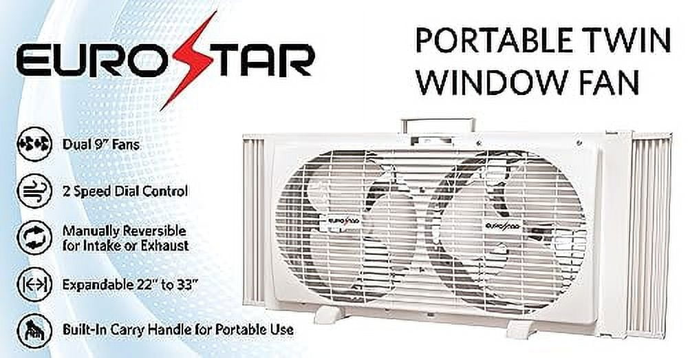EUROSTAR FWF9100 Dual 9-Inch Portable Twin Window Fan with Reversible ...