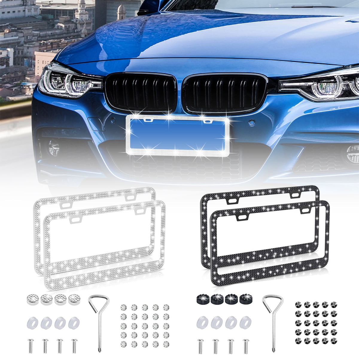 EUWBSSR 2 Pack White Bling Rhinestone License Plate Frames for Women ...