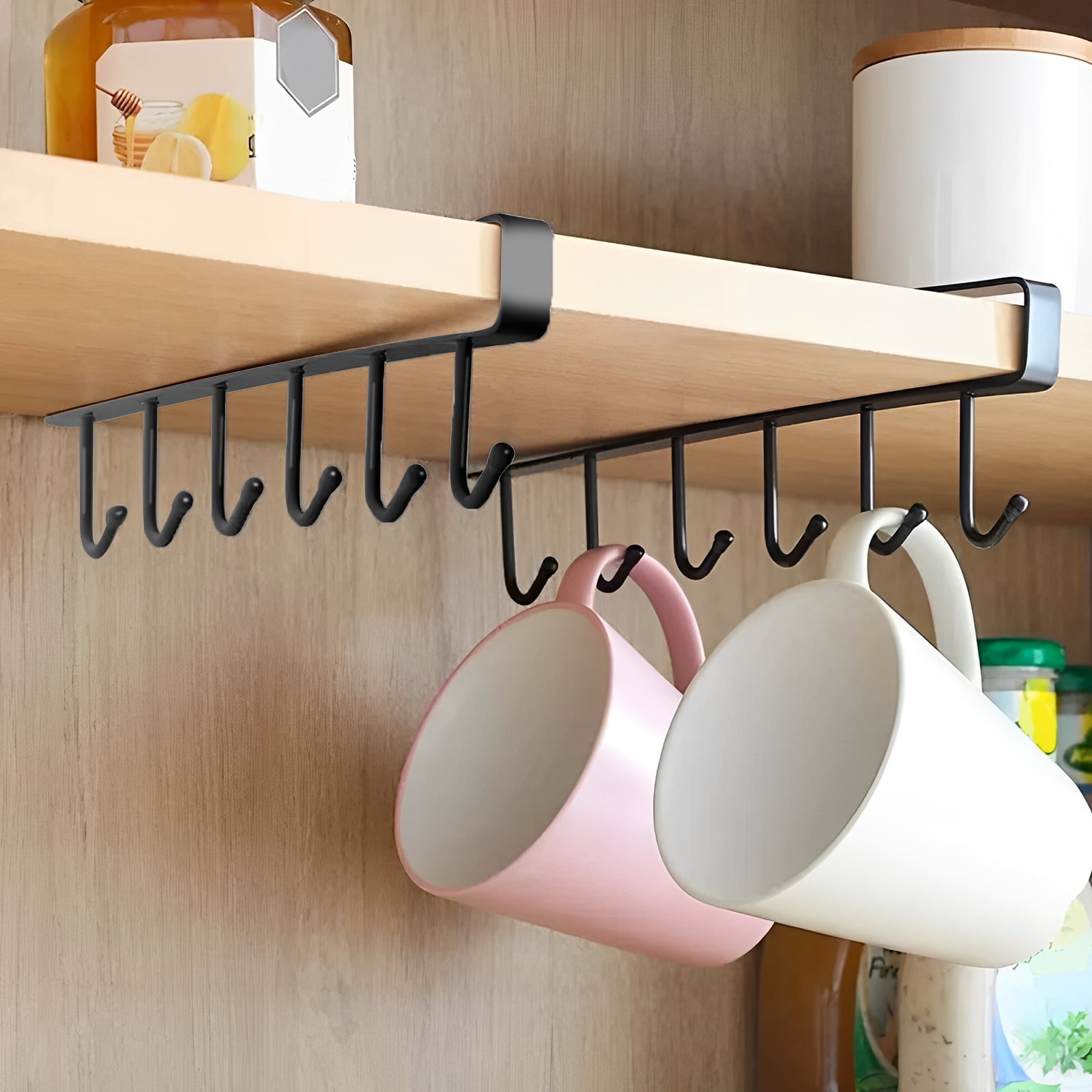 EUWBSSR 2 Piece Metal 6 Hook Mug Rack, Cupboard Storage Hanger, Kitchen ...