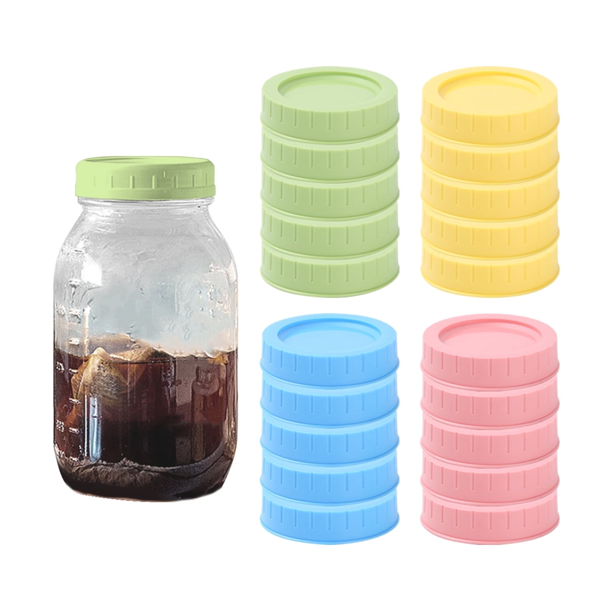 EUWBSSR 20 Pcs Mason Jar Lids, 70mm Plastic Caps with Gasket, Anti ...