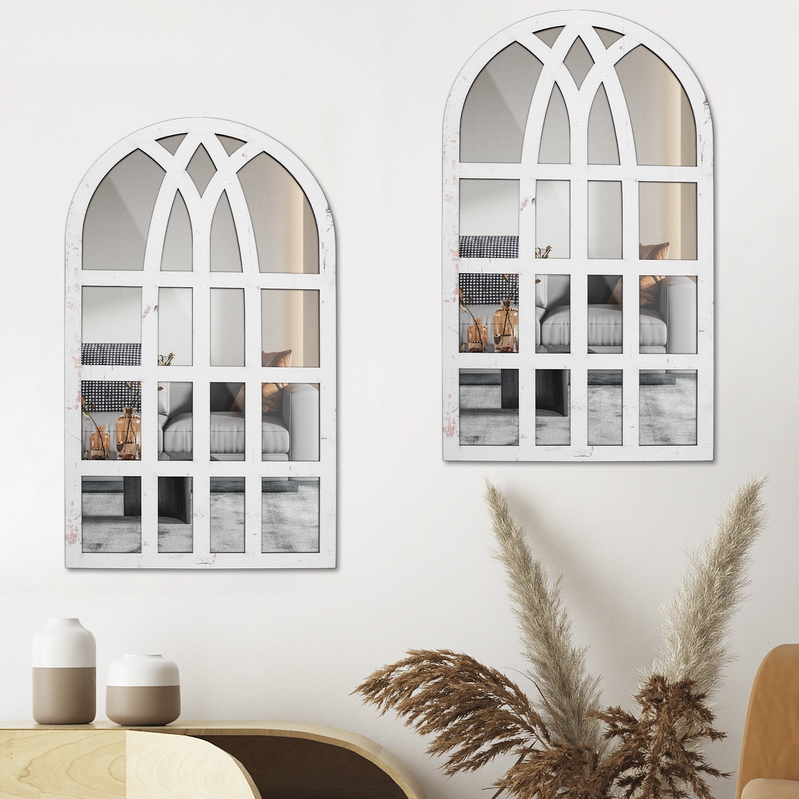 EUWBSSR 2PCS Arched Window Mirror Retro Entry Wall Mirror Decal Acrylic ...