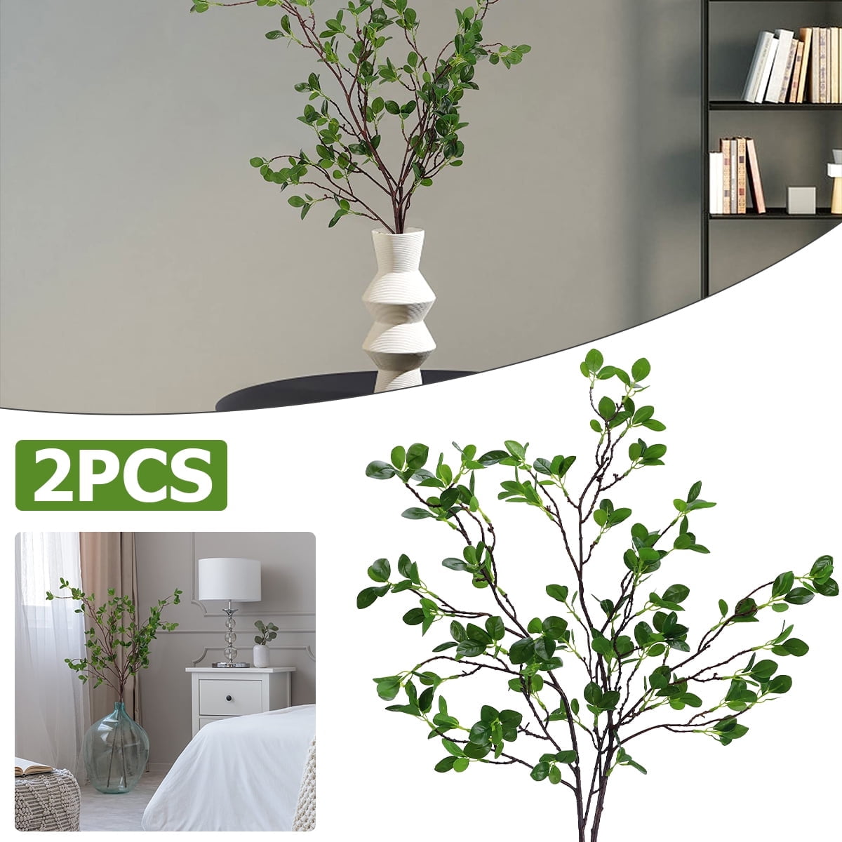 EUWBSSR 2Pcs Faux Branches with Green Eucalyptus Leaves - Artificial ...