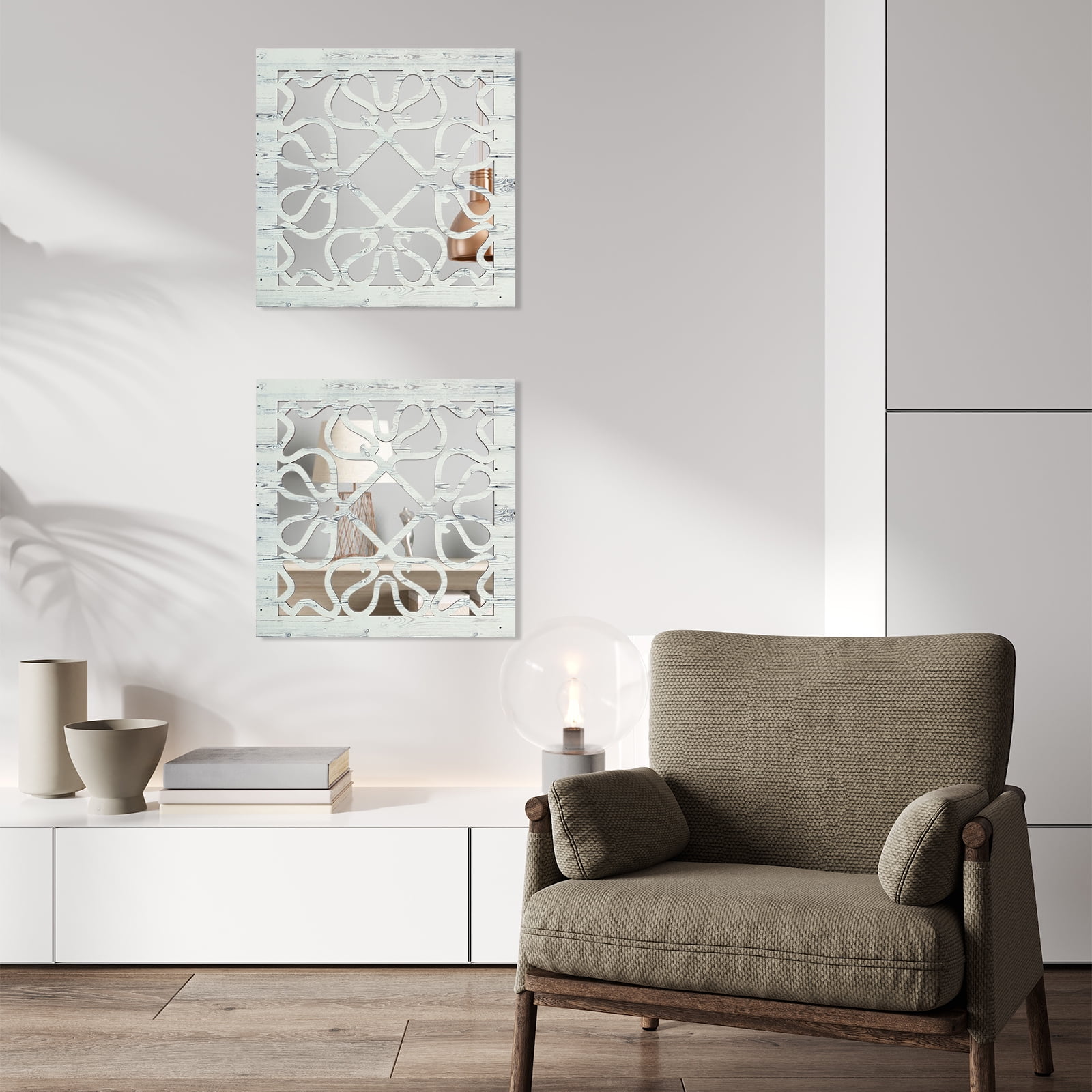 EUWBSSR 2Pcs Square Wall Mirror Decor ,Vintage Rustic Square Mirror ...