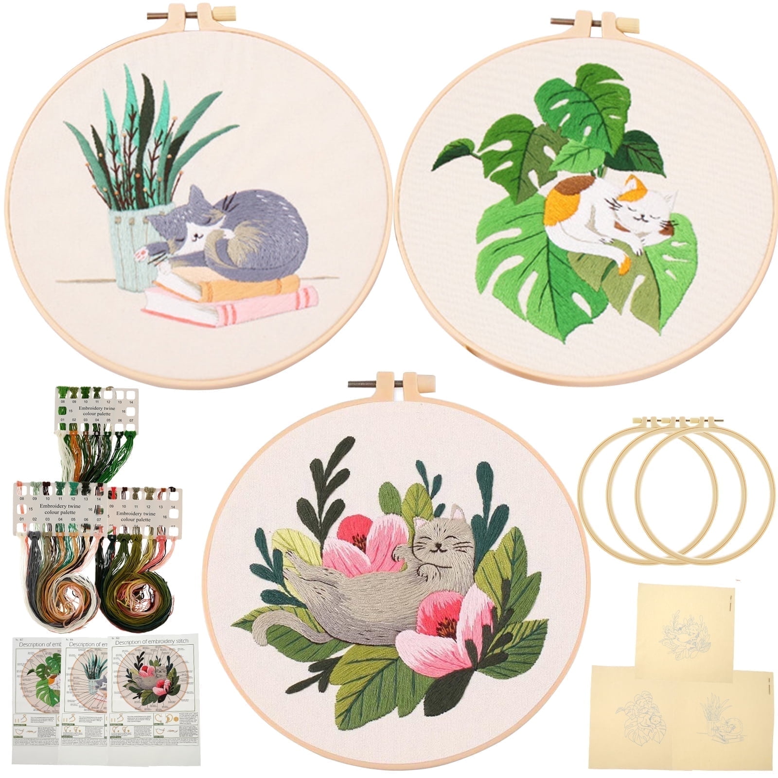 EUWBSSR 3PCS Embroidery Kit Cat Pattern Embroid Starter Kit DIY ...