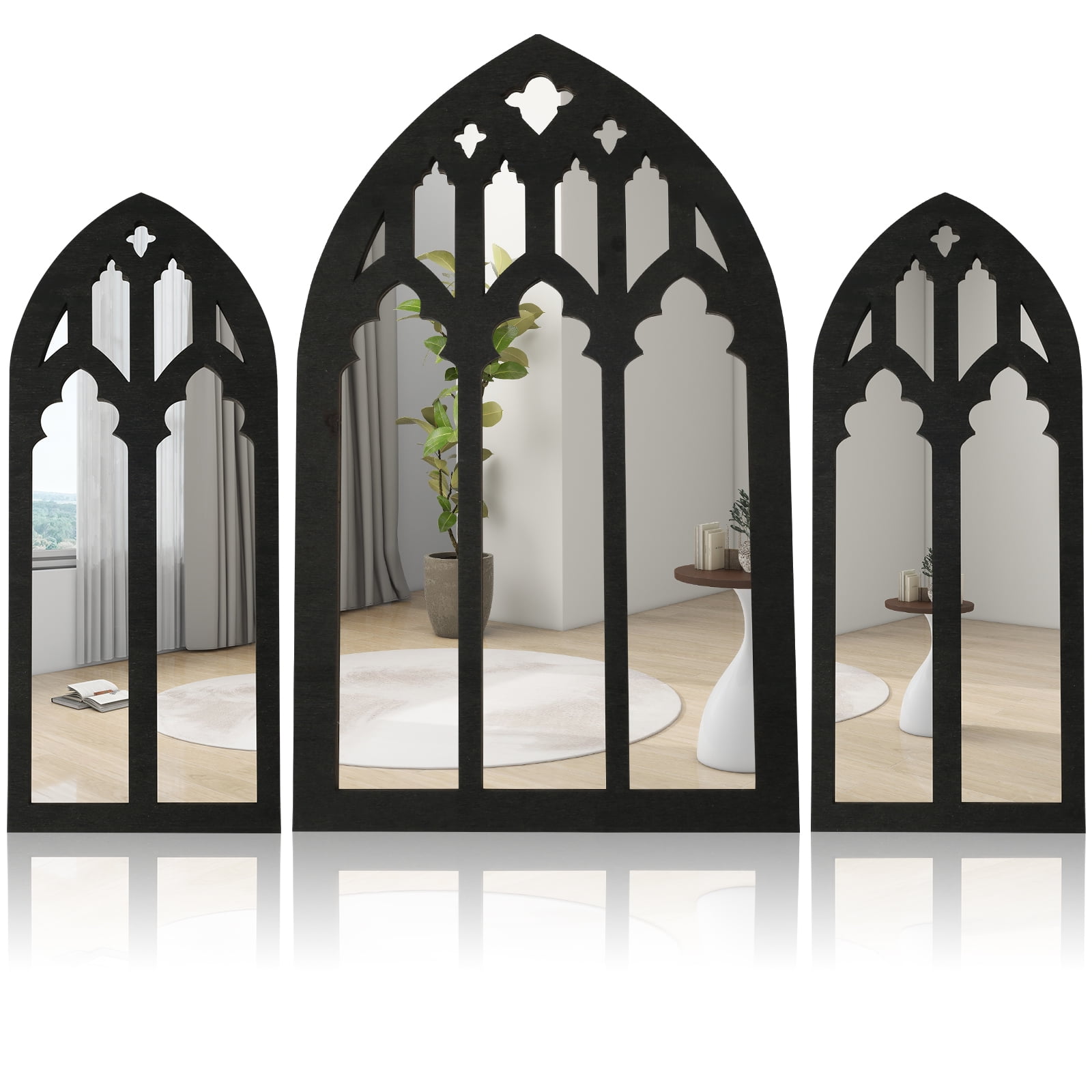 EUWBSSR 3Pcs Gothic Mirror Arched Window Wall Mirror Set Gothic Wall ...