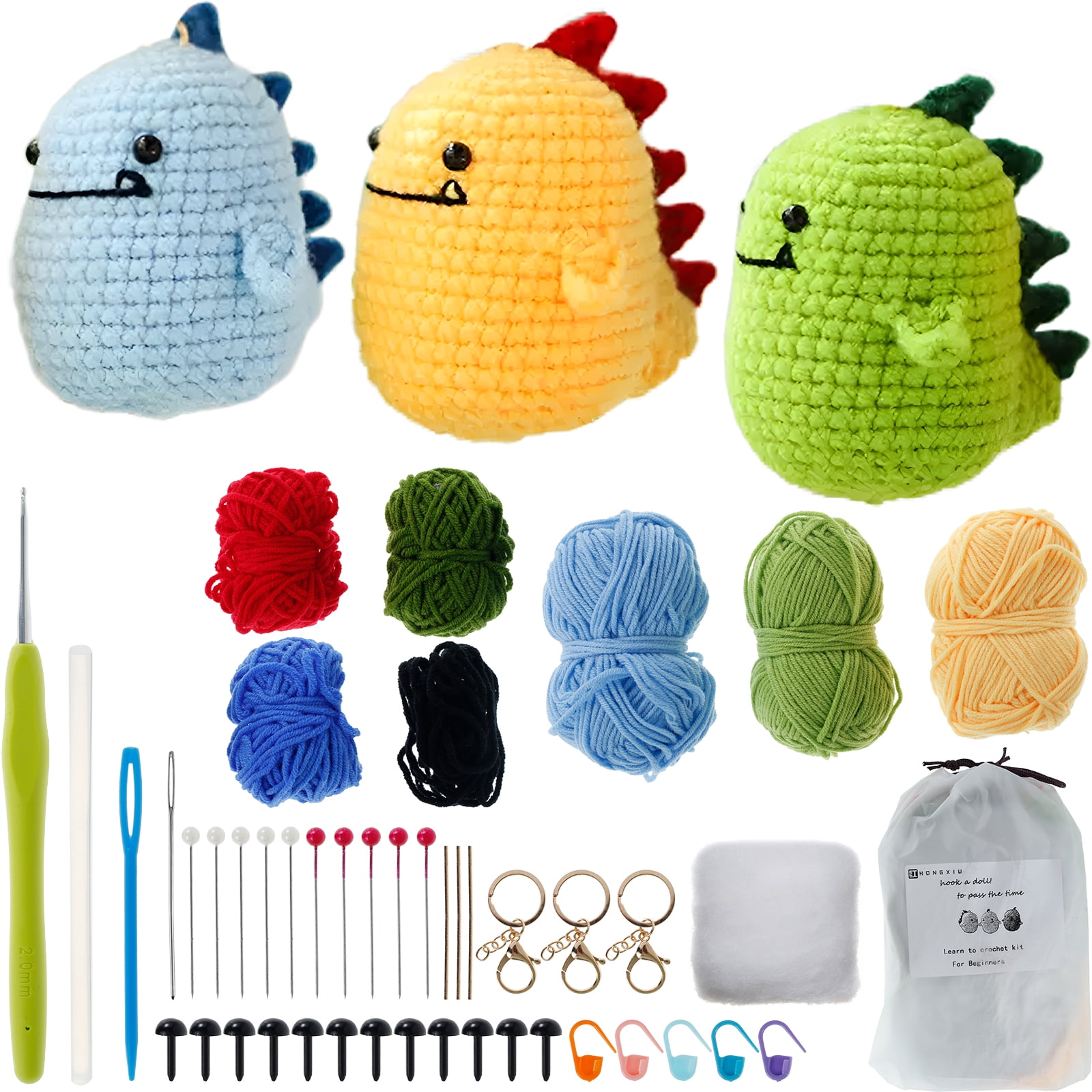 EUWBSSR Beginner Crochet Kit,Cute Colorful Dinosaurs Crochet Kit ...