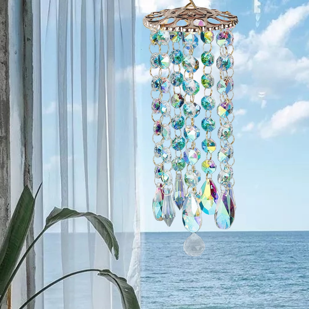 EUWBSSR Colorful Crystal Wind Chimes, Handmade Garden Hanging, Indoor ...