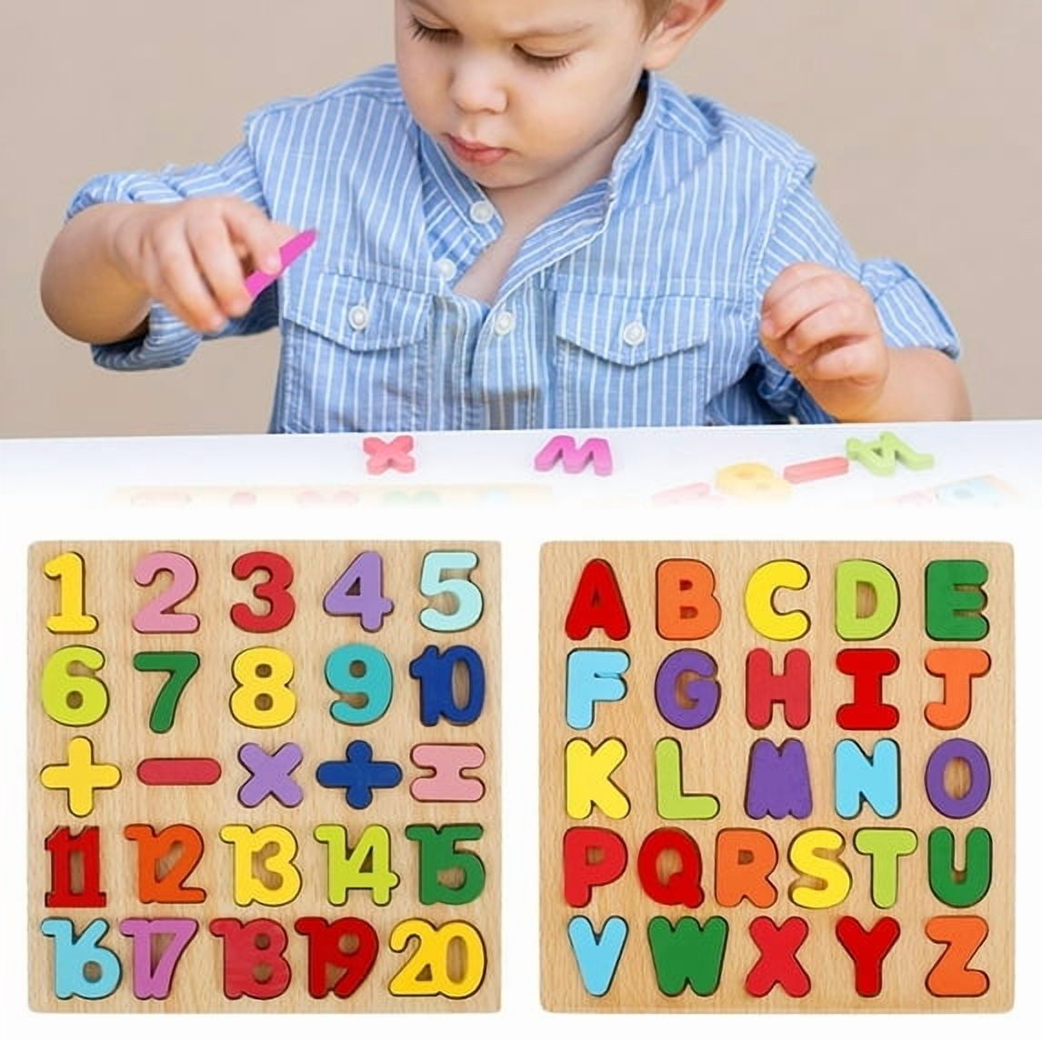 EUWBSSR Wooden ABC Alphabet Puzzle Board, Letters and Numbers Learning ...