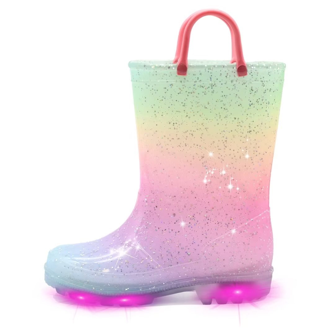 EUXTERPA Little Girls Light Up Glitter Rain Boots, Toddler Size 8 ...