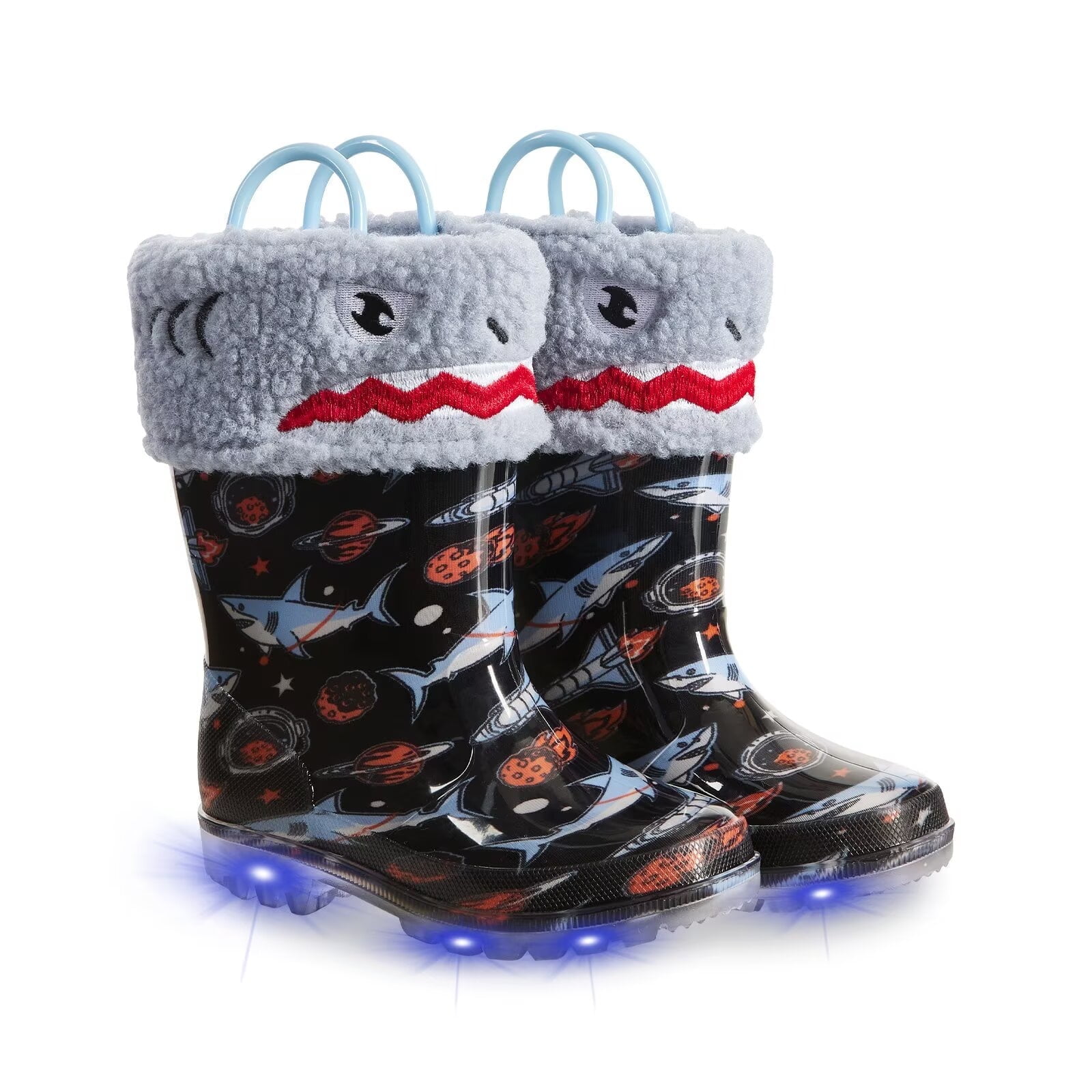 EUXTERPA Toddler Light Up Shark Rain Boots Winter Snow Warm Lined Boots ...