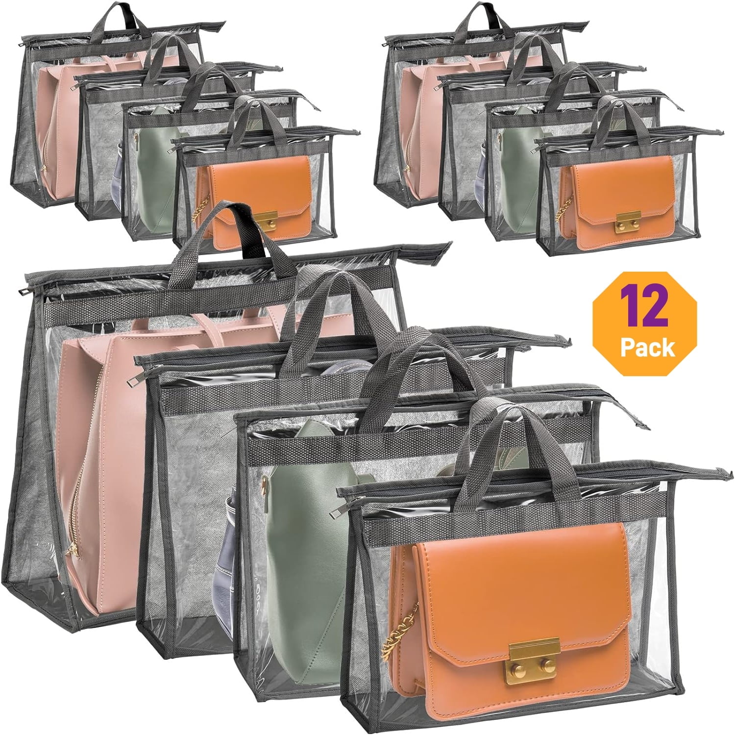 BTEPSGA 12 Pack Dust Bags for Handbags, Clear Handbag Storage Organizer ...