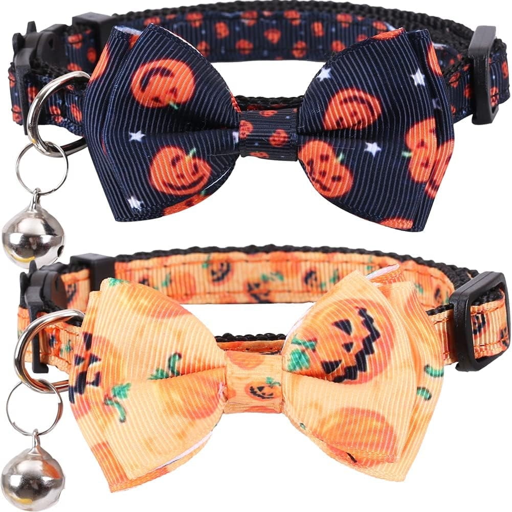 BTEPSGA 2PCS Halloween Cat Collar Breakaway with Cute Bow Tie and Bell ...
