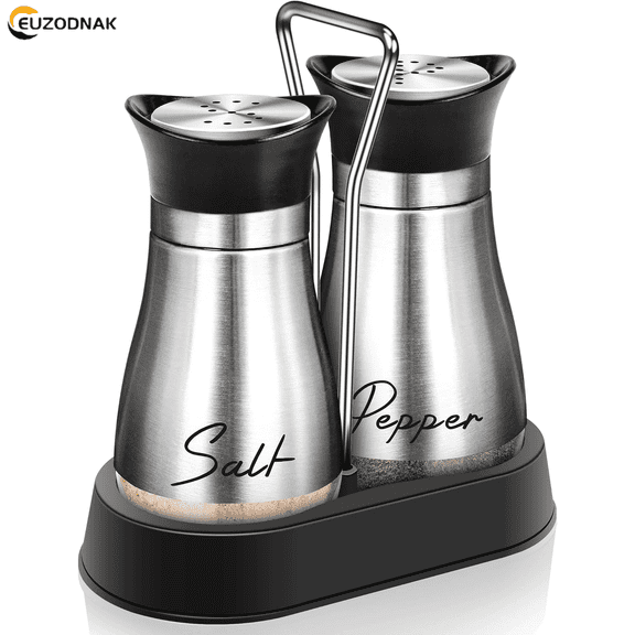 2-Piece Refillable Glass Seasoning Bottle Set with Stainless Steel Lids ...