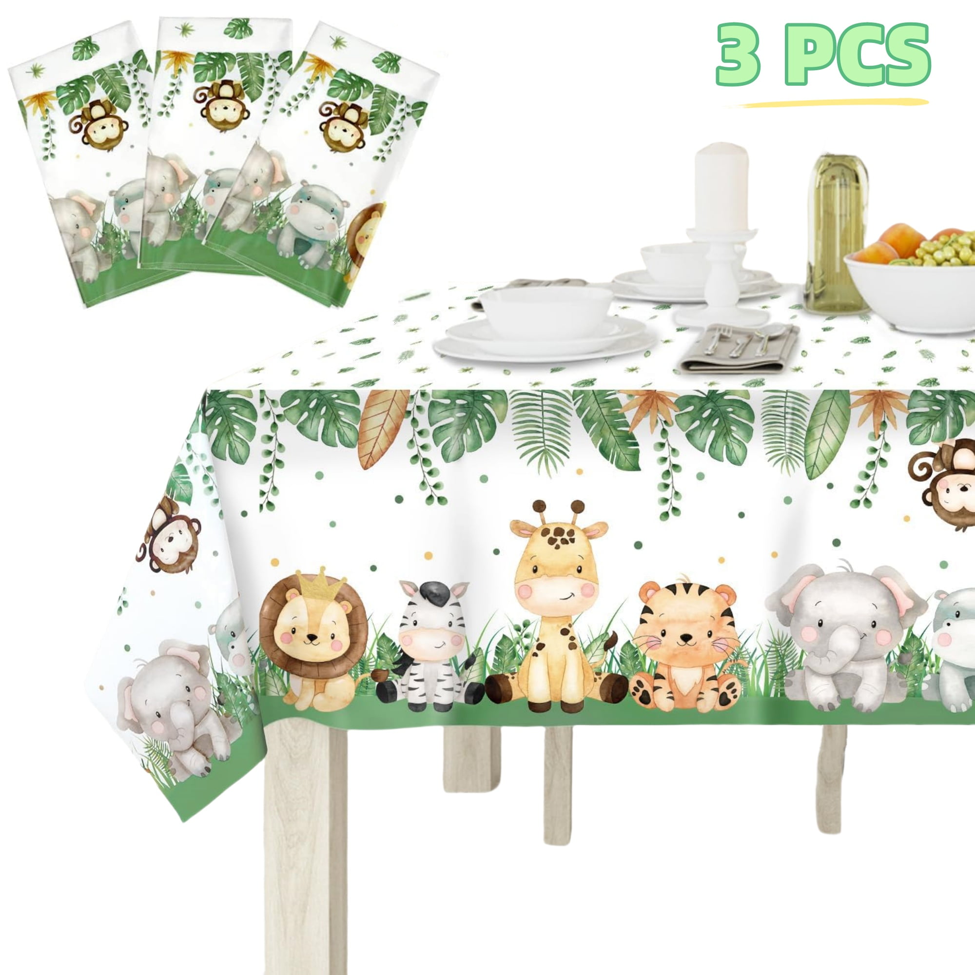 EUZODNAK 3 Pack Jungle Safari Tablecloths Animal Print Table Cover ...