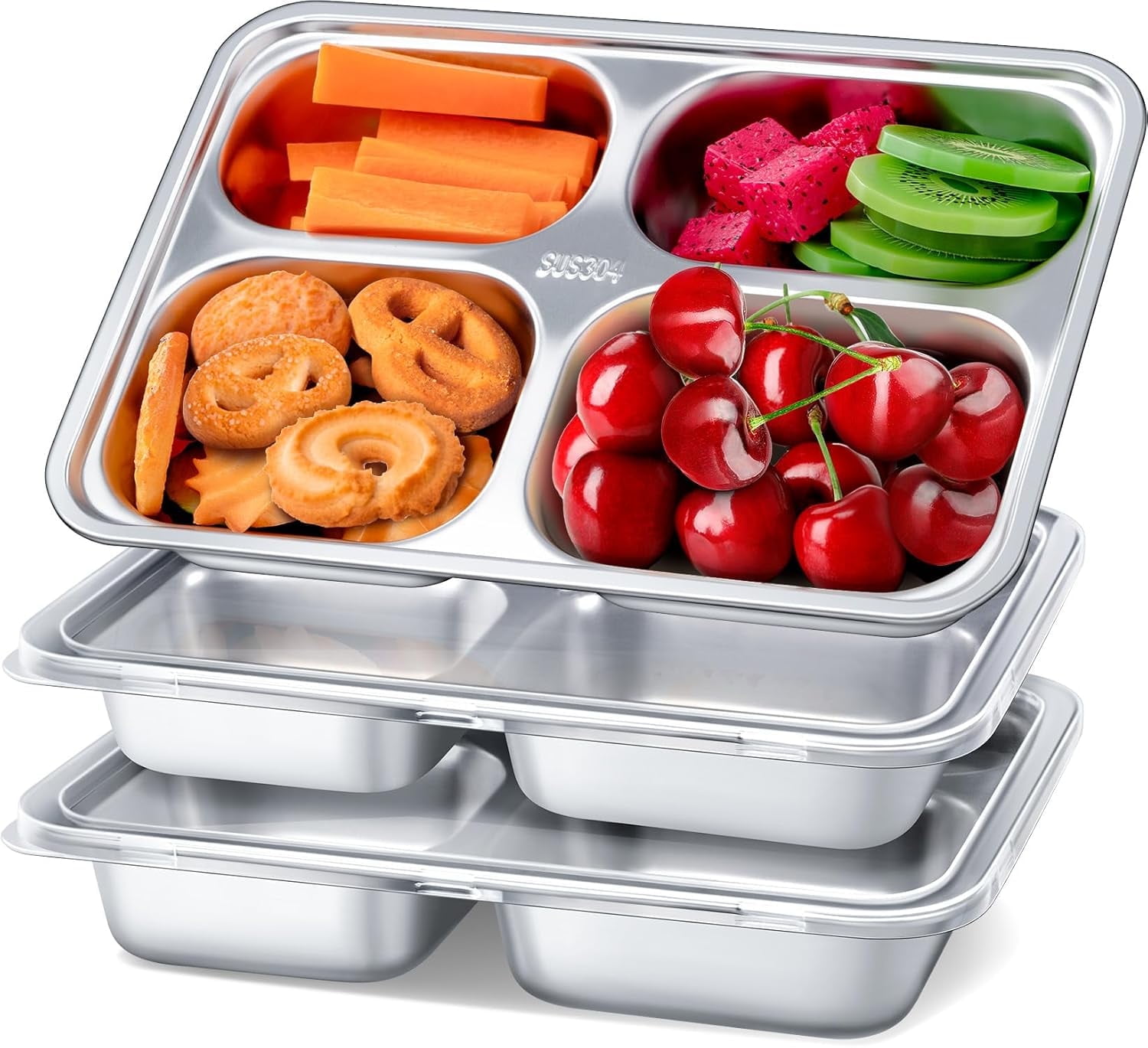 EUZODNAK 3 Pack Stainless Steel Snack Containers with Lids - 4 ...