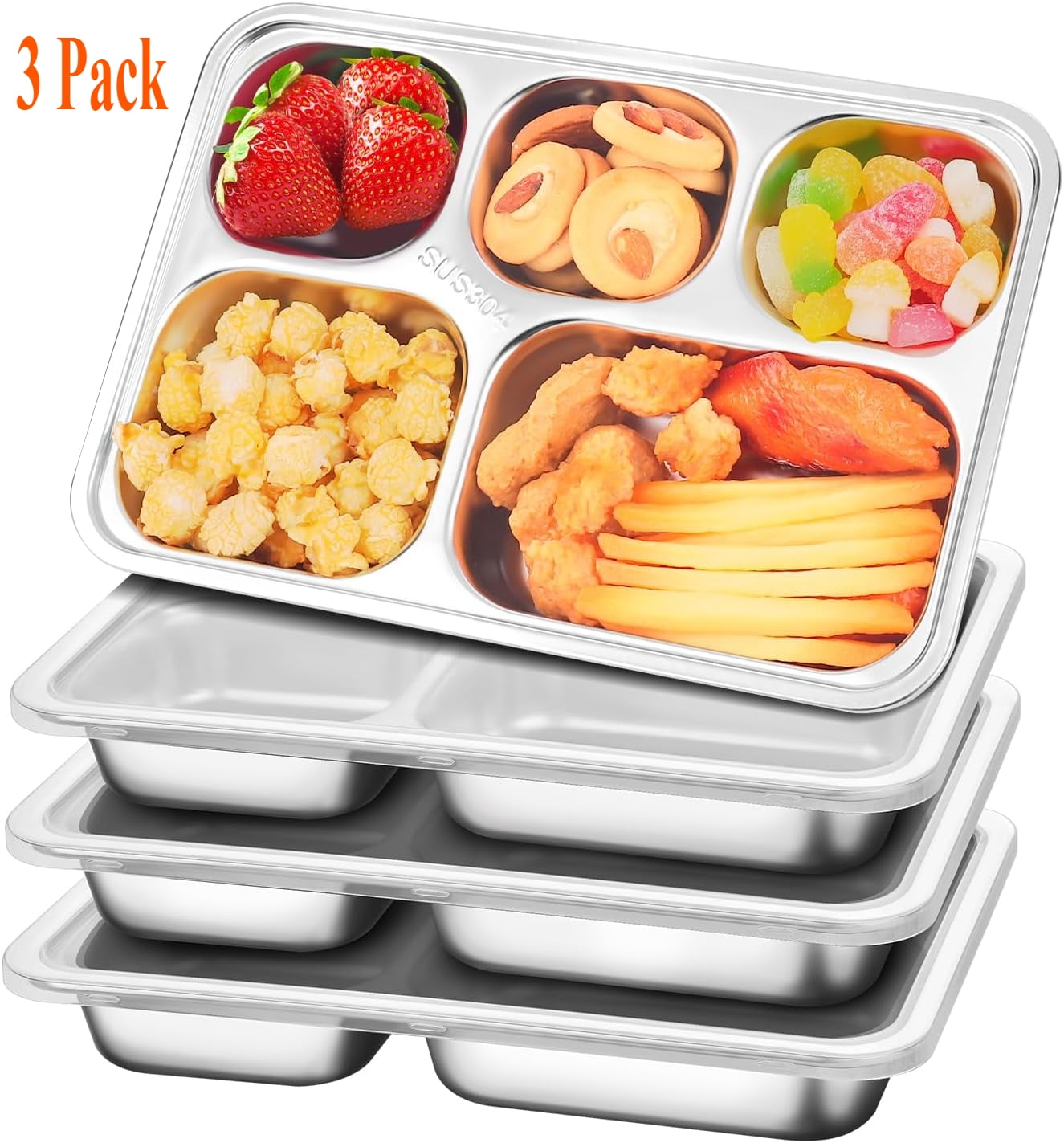 EUZODNAK 3 Pack Stainless Steel Snack Containers Metal Bento Box with ...