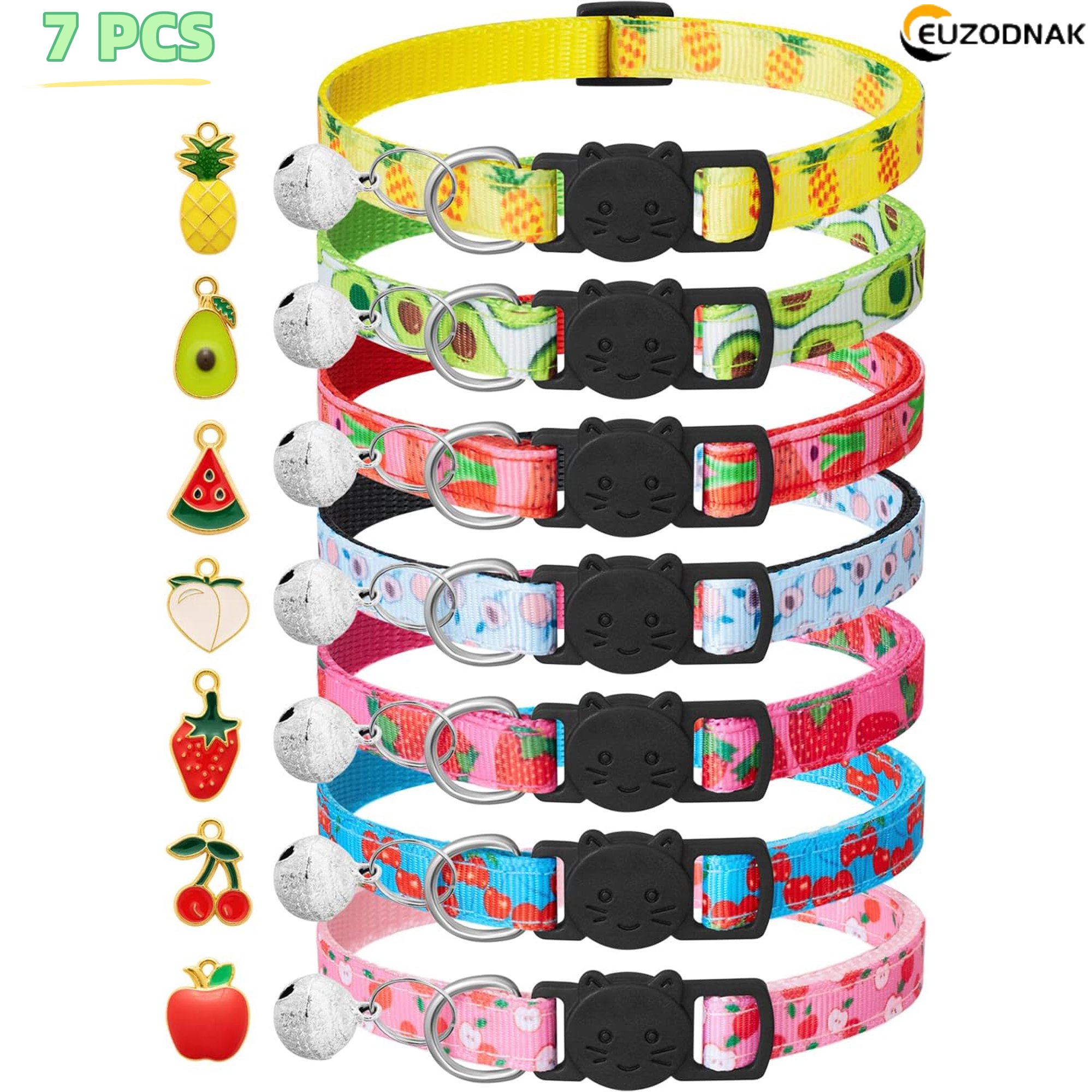 BTEPSGA 7 Pack Breakaway Cat Collars with Bells & Fruit Pendants,Safety ...