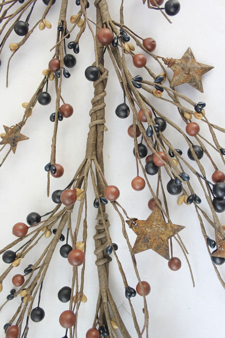 Evron Primitive Pip Berry Garland, 5-Foot, Brown, Blue, Mustard, Rustic ...
