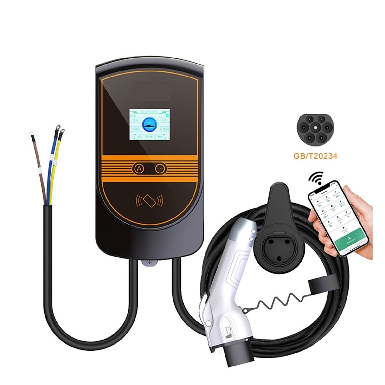EV Charger GB/T Cord EVSE Wallbox Electric Vehicle 7KW 11KW 22KW APP Control with Socket 16A 32A ...