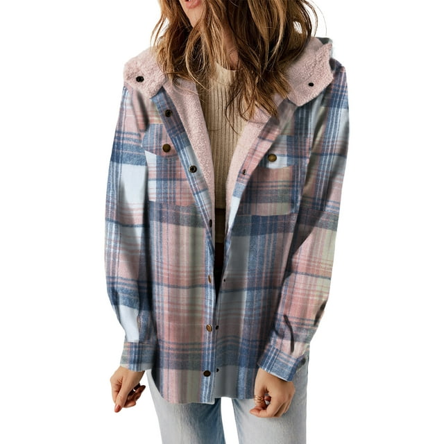 EVALESS Plus Size Jackets for Women Plaid Shirt Long Sleeve Flannel ...