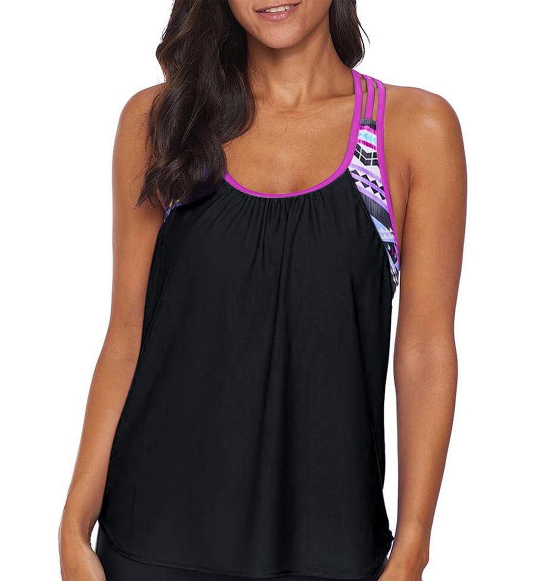 Evaless Plus Size Womens Striped Strappy Racerback Tankinis Swimsuit