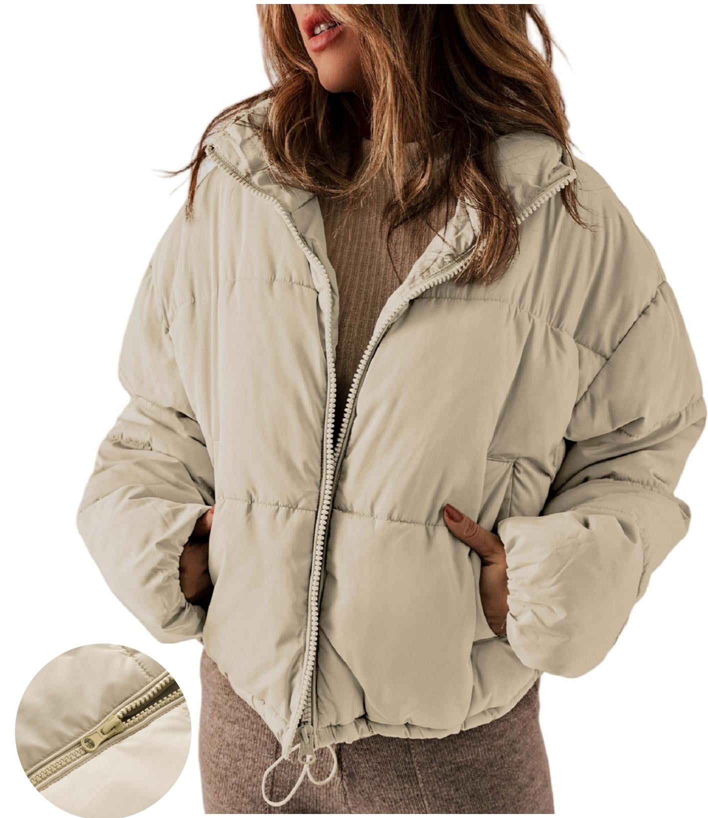 EVALESS Puffer Jacket Women Full Zipper Long Sleeve Padding Warm ...