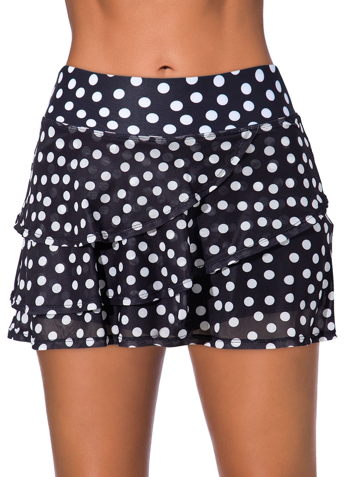 EVALESS Swim Skirt for Women High Waistband Layered Swim Shorts Ruffle ...