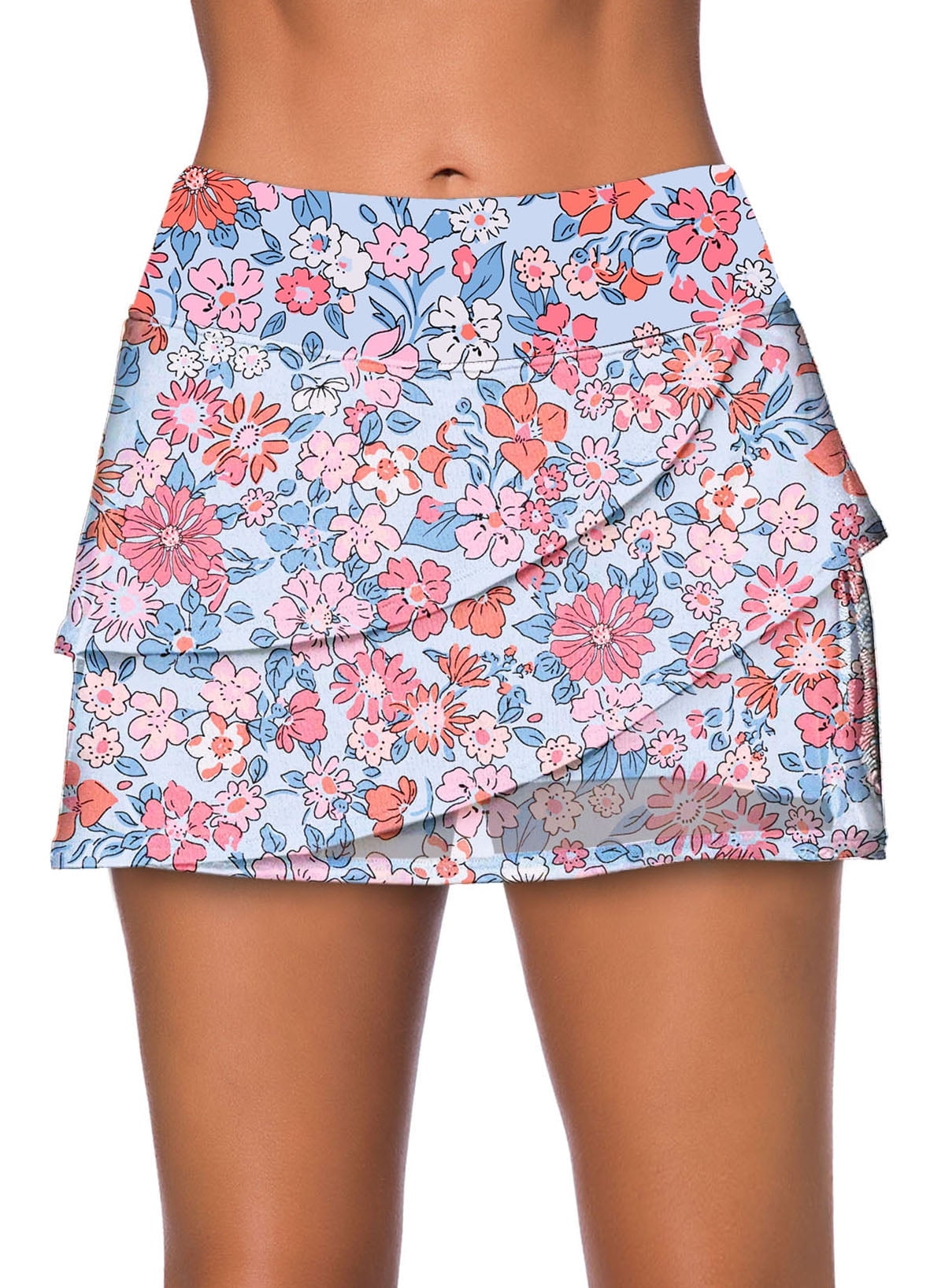 EVALESS Swim Skirt for Women High Waistband Layered Swim Shorts Ruffle ...