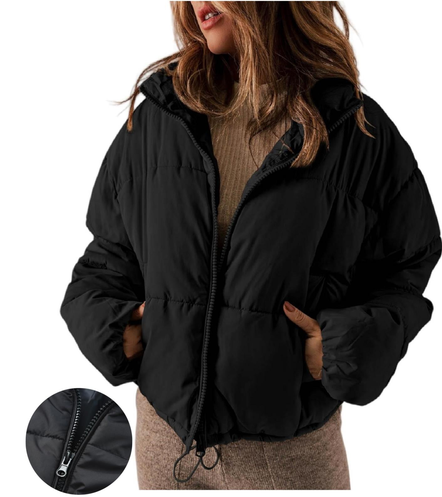 EVALESS Winter Jackets for Women Full Zipper Puffer Jacket Padding Warm ...