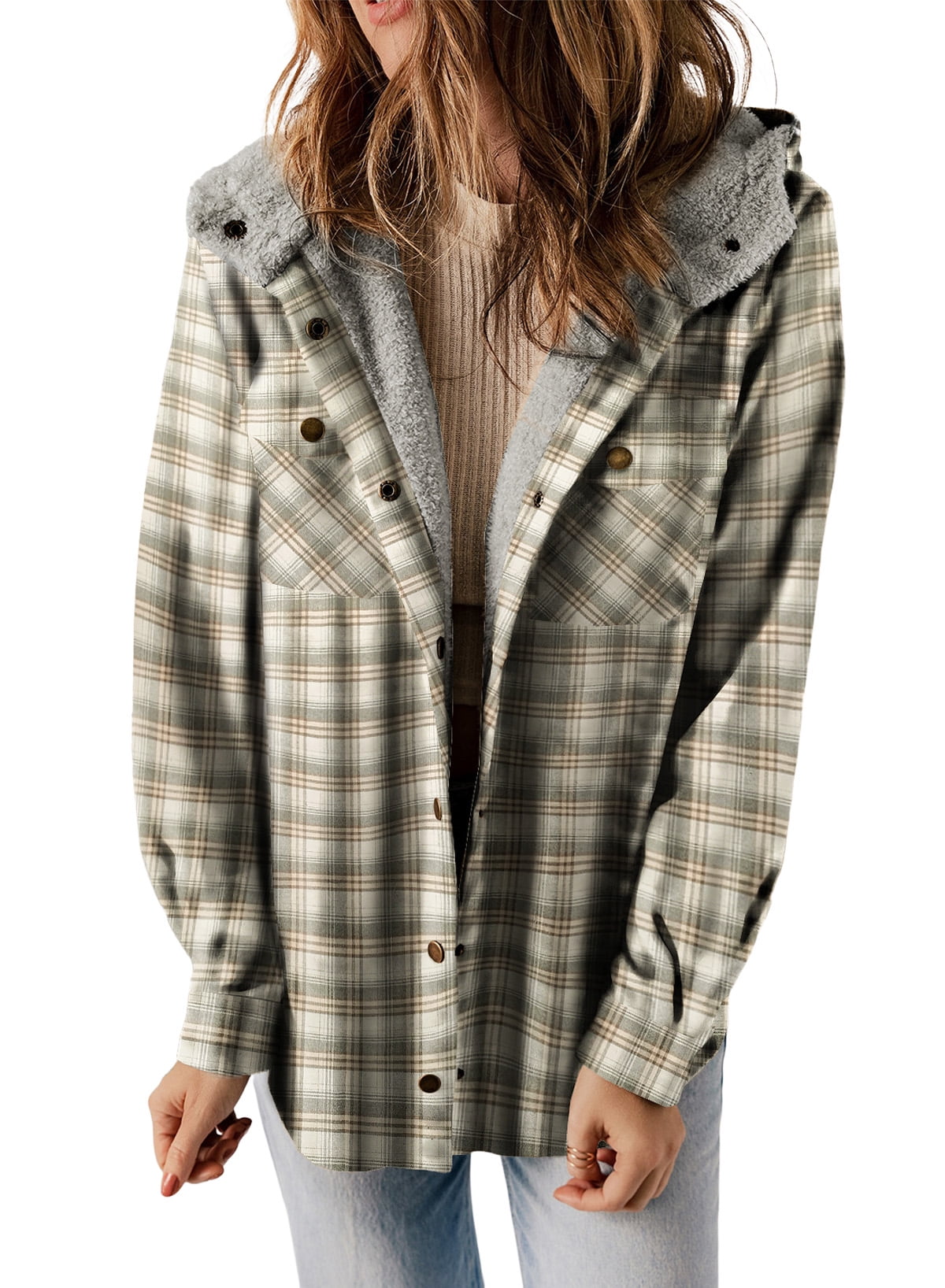 EVALESS Women's Lightweight Plaid Shacket, Oversized Hooded Flannel ...