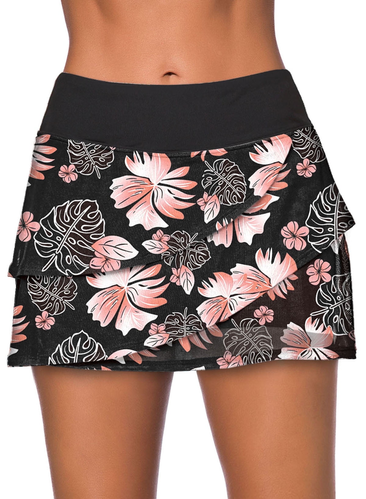 EVALESS Womens Swim Skirts Summer Waistband Layered Swimdress Floral ...