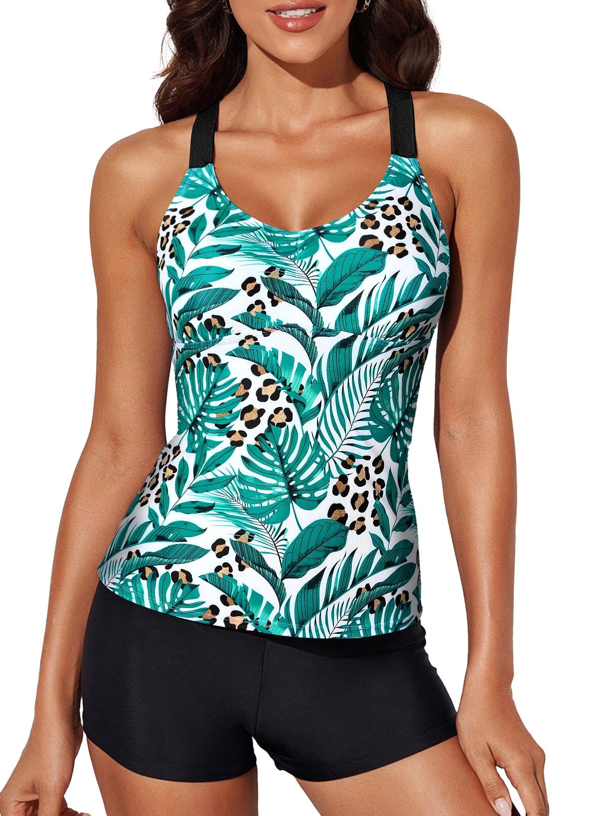 Evaless Womens Tankini Tops Tummy Control Bathing Suit Top Striped