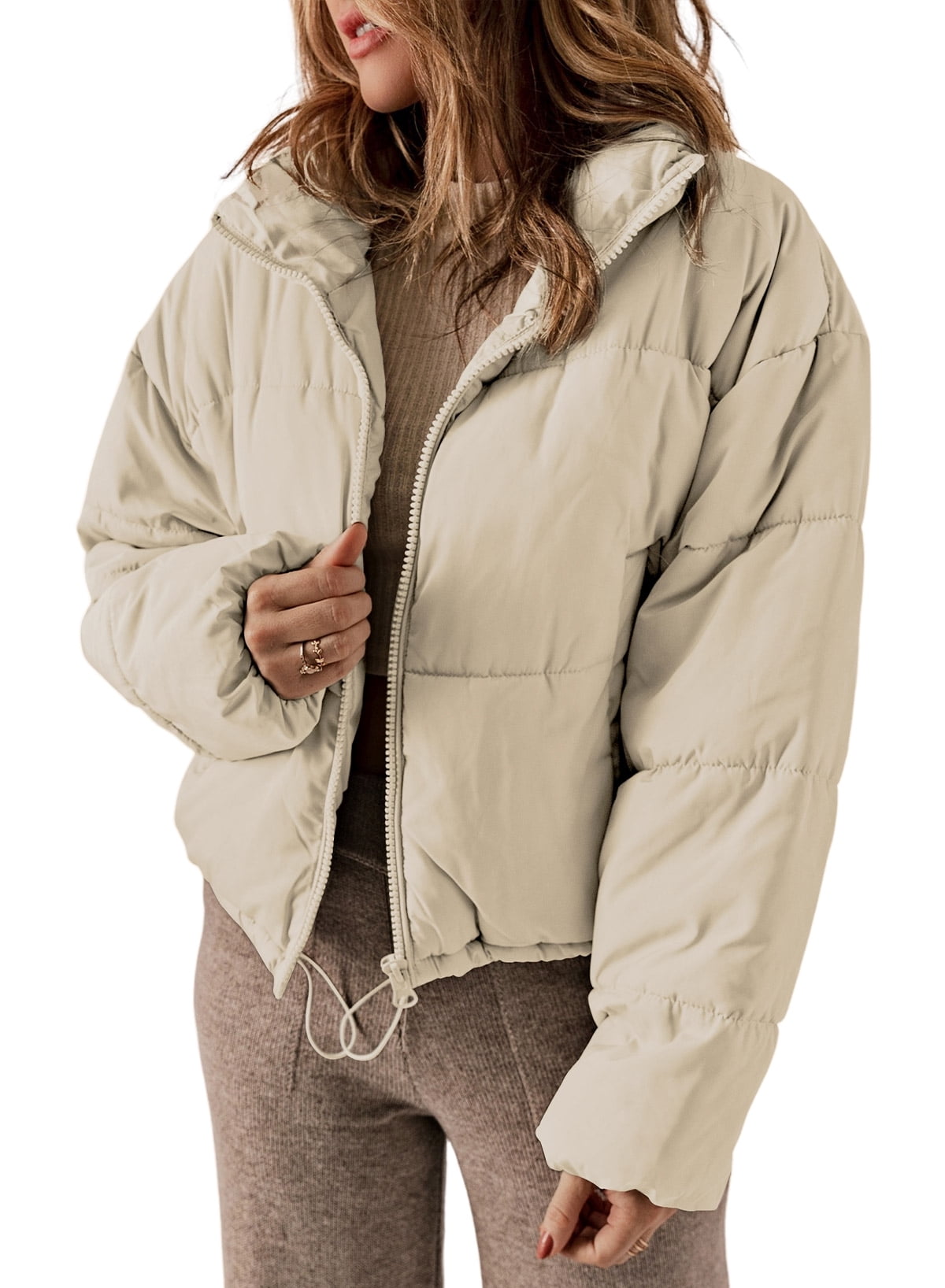 EVALESS Womens Winter Quilted Jackets Long Sleeve Zip Up Puffer Jacket ...