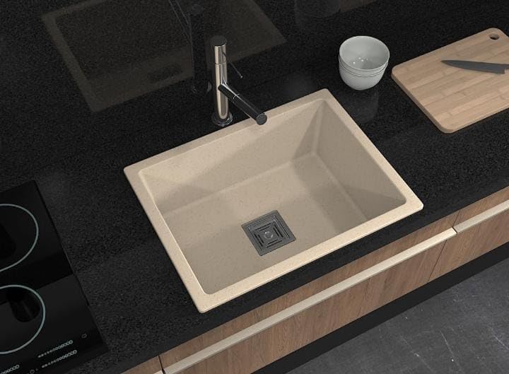 EVANEX24 x 18 x 9 Ivory Matte Finsh GraniteQuartz Single Bowl Kitchen ...