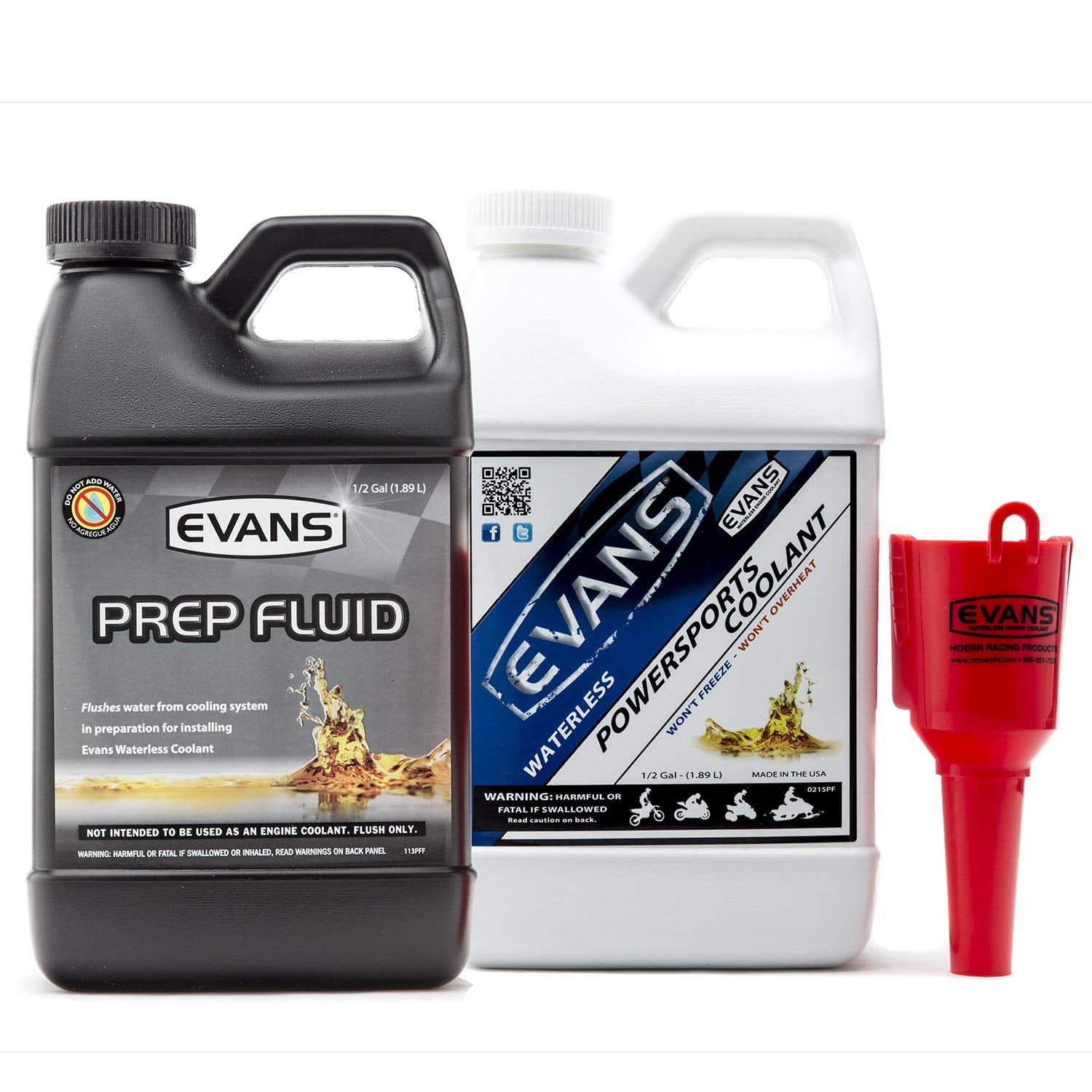EVANS Coolant EC72064-EC42064 Powersports Waterless Coolant 1/2 Gallon and Prep Fluid Combo Pack ...