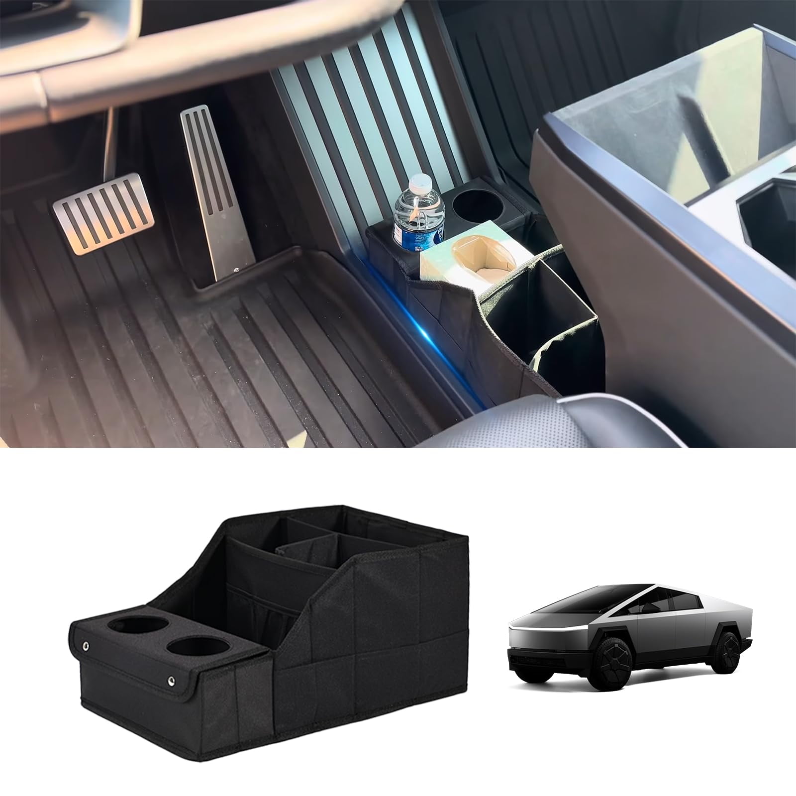 EVBASE Lower Center Console Organizer for Cybertruck Floor Storage Bag ...