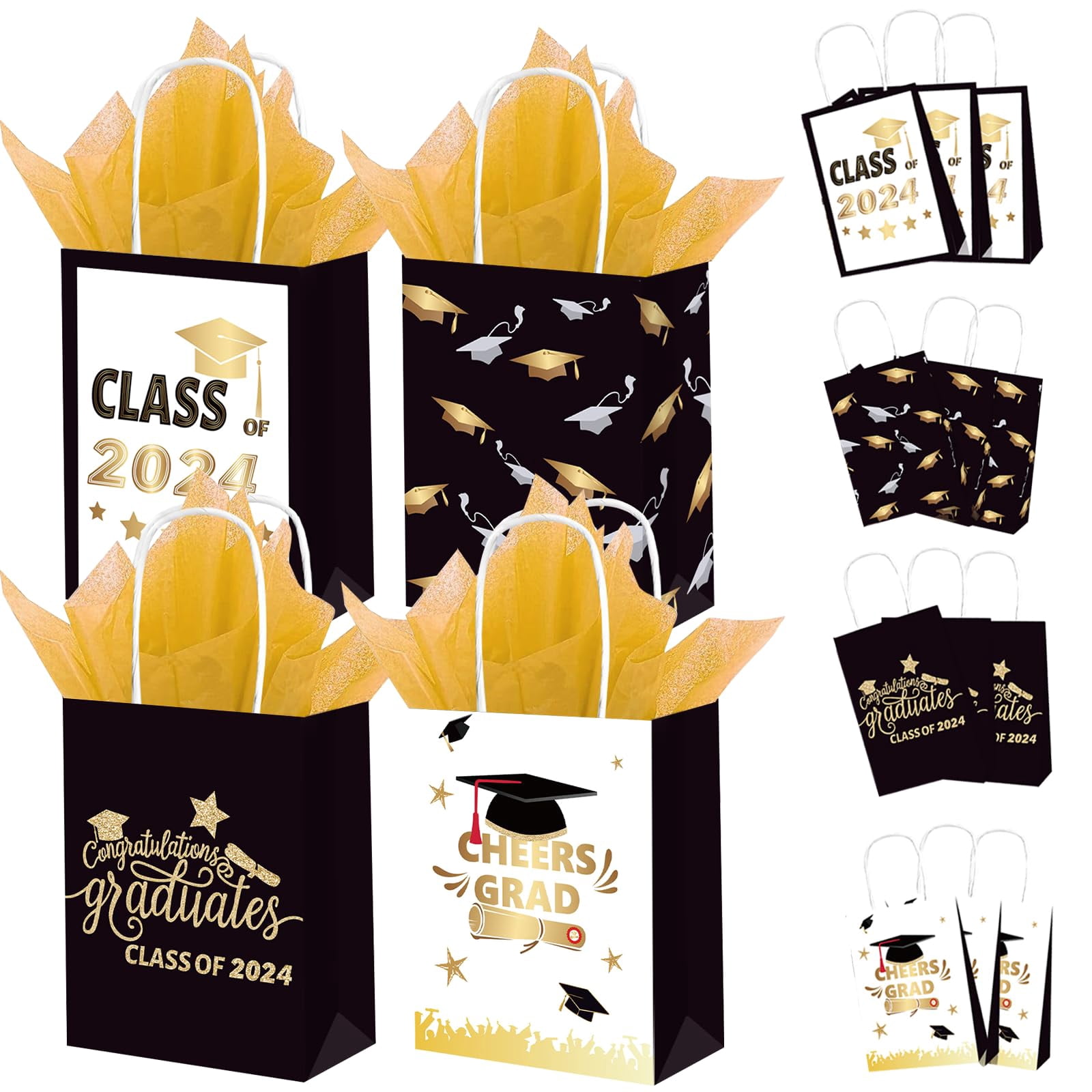 EVBEA 12 Pack Graduation DMF15 Gift Bag with Handles and Tissue Paper ...
