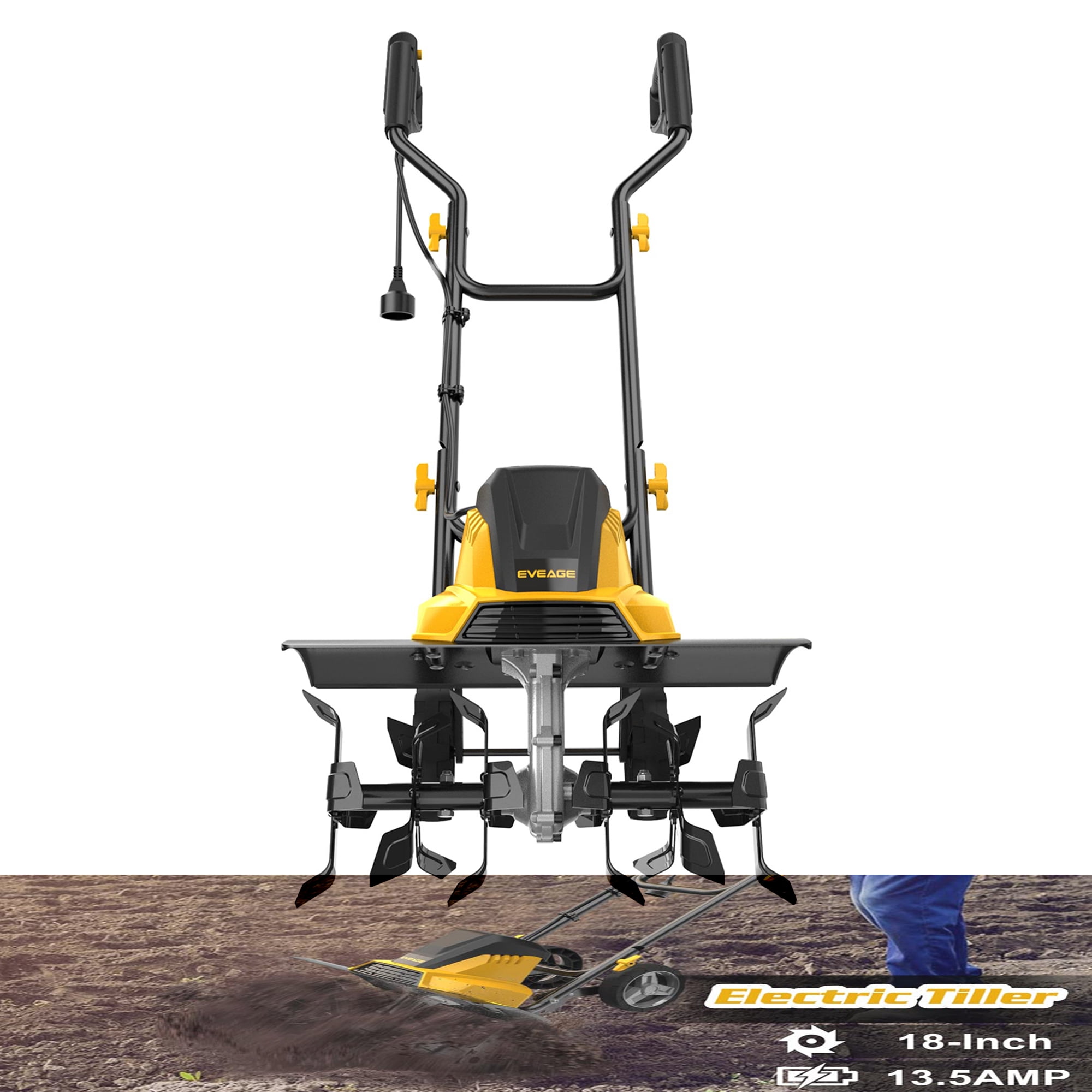EVEAGE Garden Tiller, 18Inch Electric Cultivator 13.5 Amp 120V, 8 ...