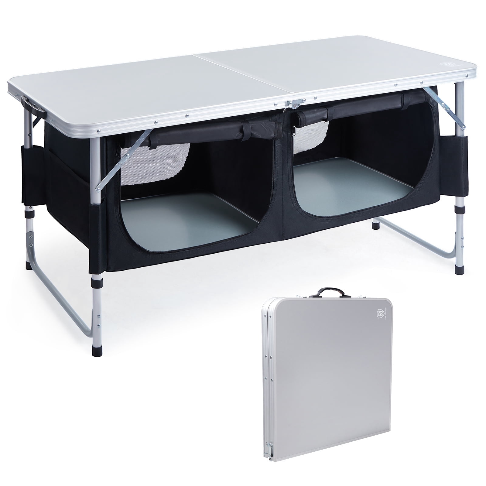 EVER ADVANCED Folding Camping Table with Storage, Aluminum Composite ...
