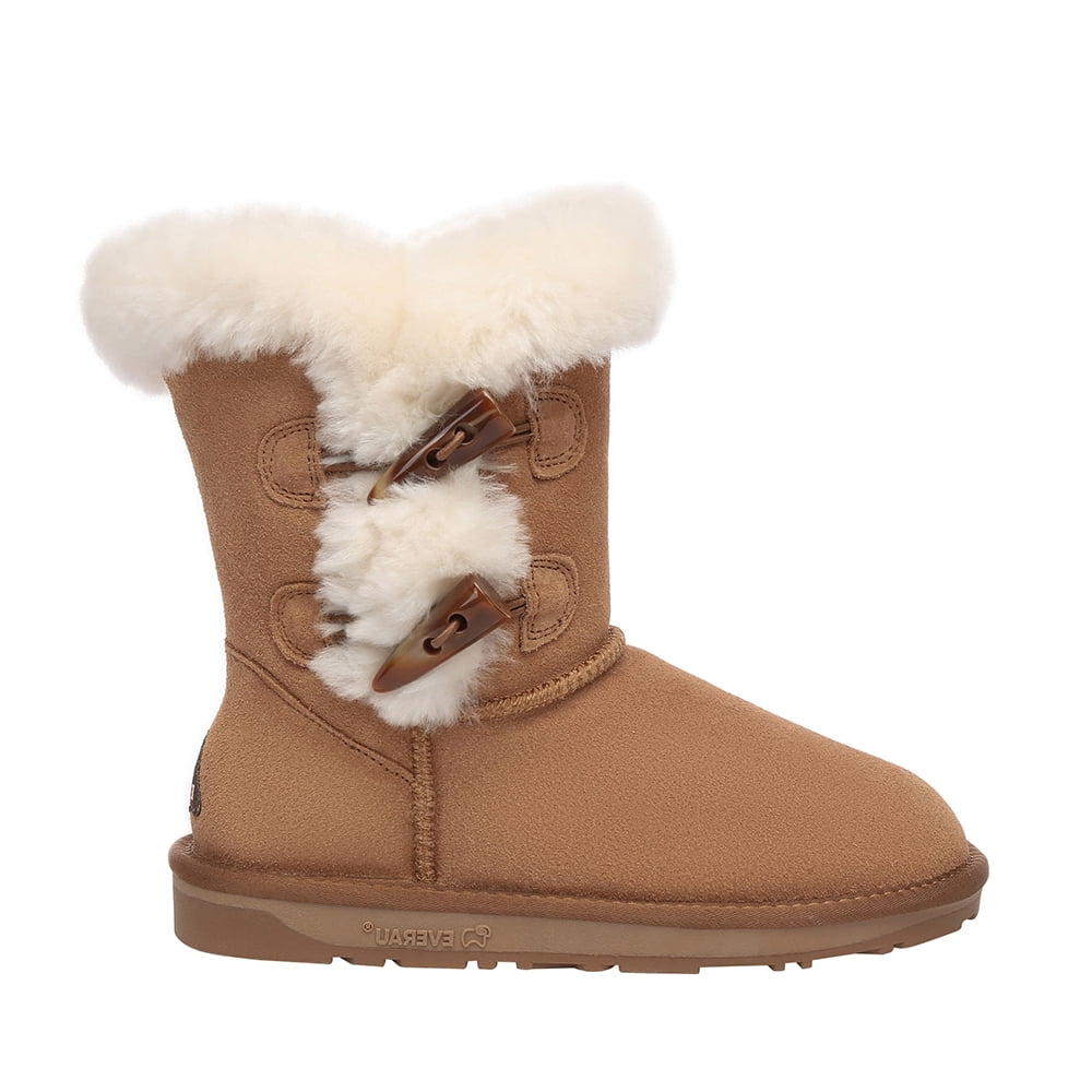 EVER AU Women Stork Horn Toggle button Short Boots - Chestnut - Walmart.com