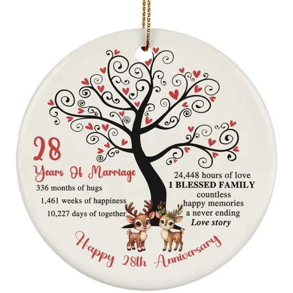 EVERA 28 Years Love Story Ornament Happy 28Th Anniversary Cute Reindeer ...