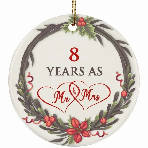 EVERA 8 Years As Mr And Mrs 2025 Ornament 8Th Anniversary Wreath Chri.Stm.As Gifts 2D FLAT ...