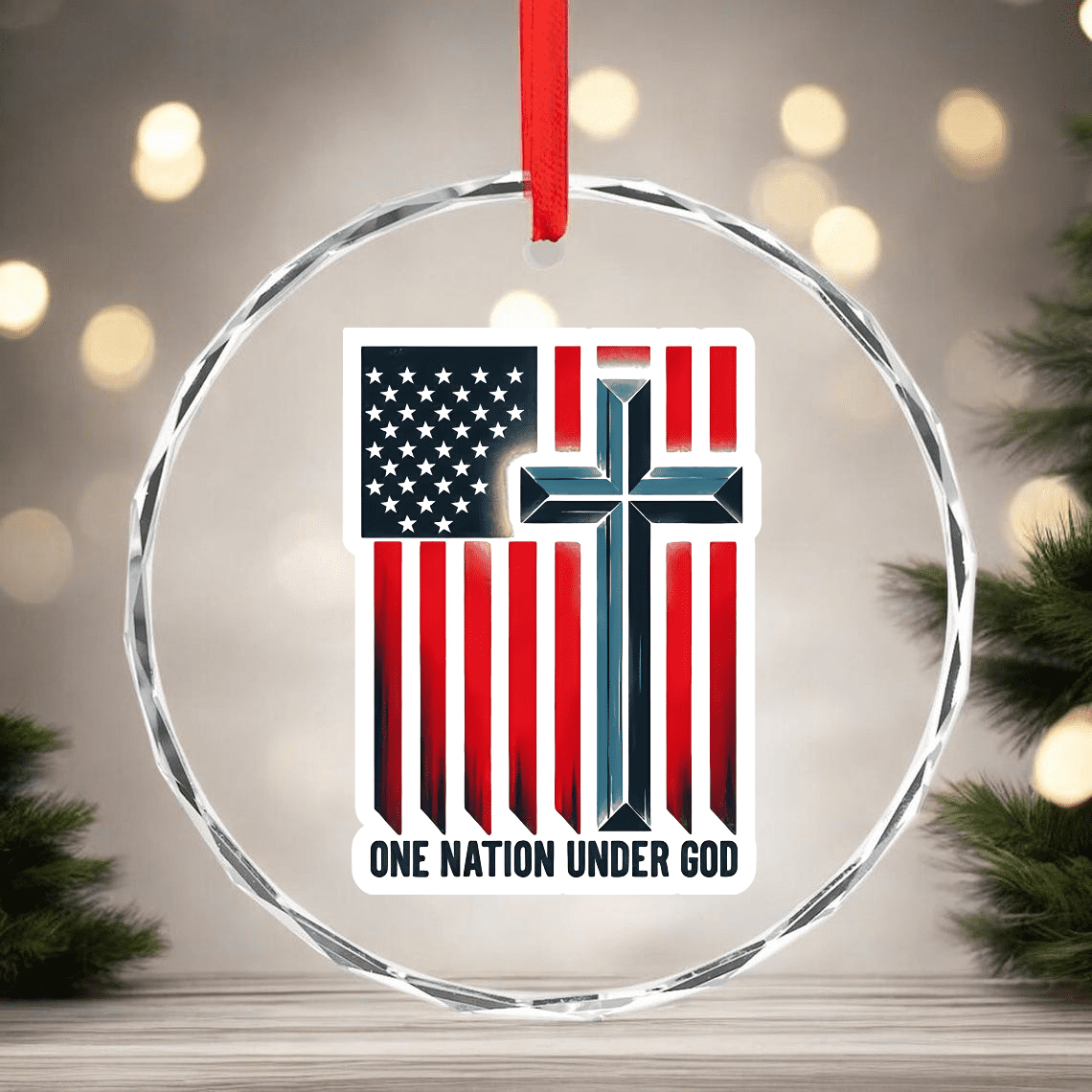 EVERA American Flag Ornament Cross One Nation Under God Religious Jesus Ornament Anniversary ...