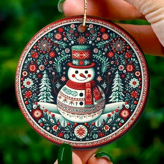 EVERA Art Snow.Man Chris.Tmas Ornament, Nordic Design 2D FLAT Ceramic Ornament, Anniversary Gift ...