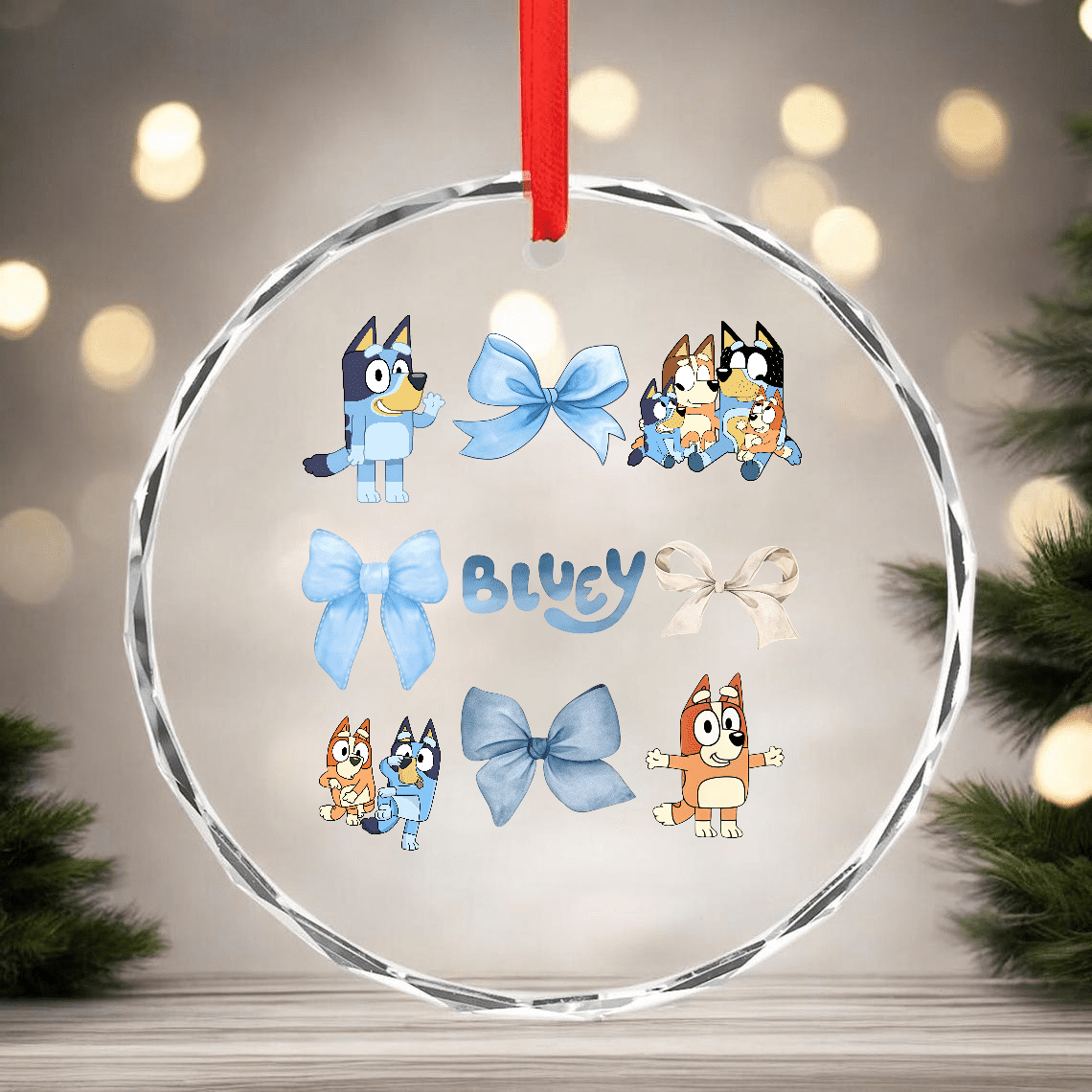 EVERA Bluey Bluey Coquette, Mom Bluey Ornament Anniversary Gift, Glass ...